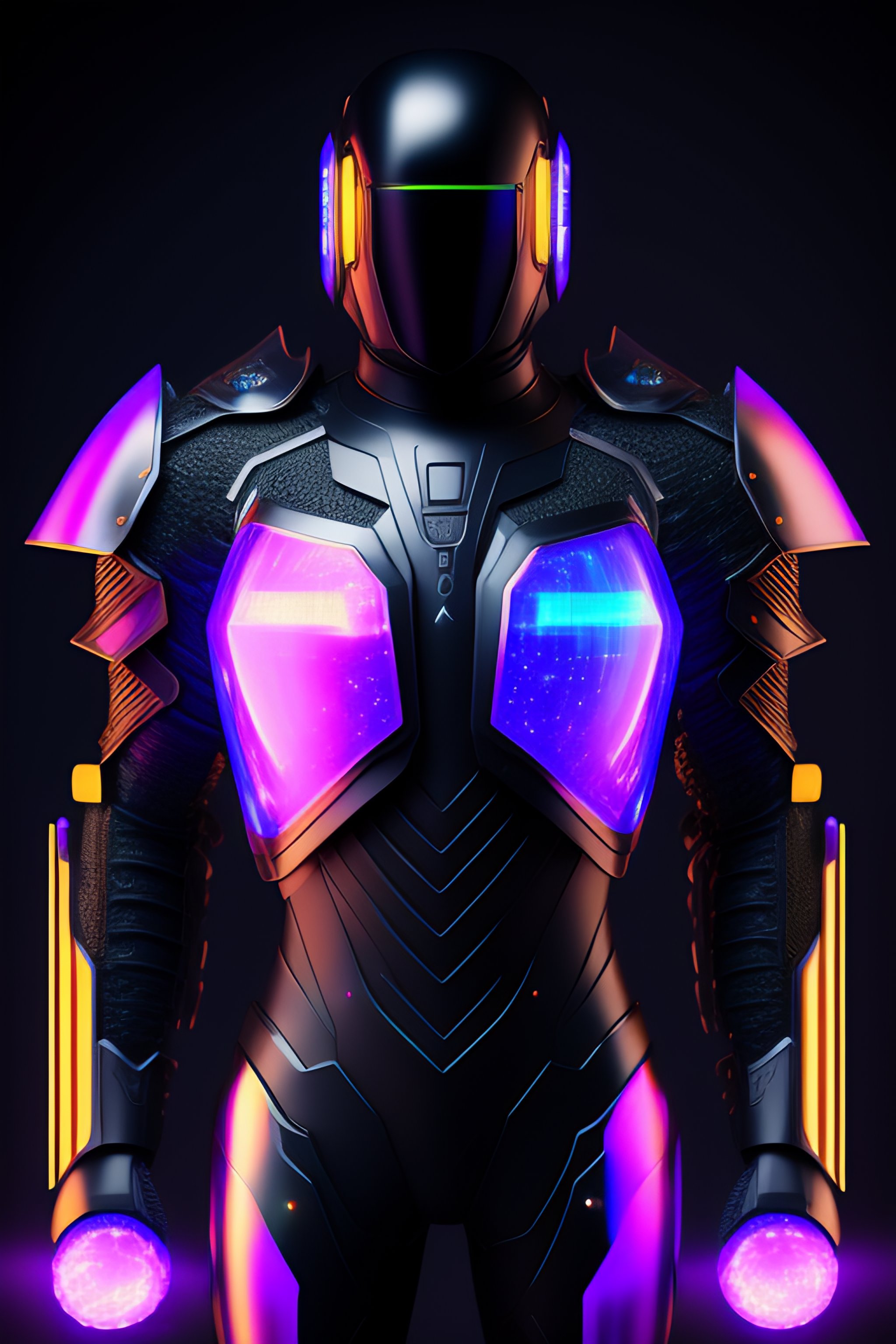 Lexica - A photograph of a cyberpunk armour made of black titanium and ...
