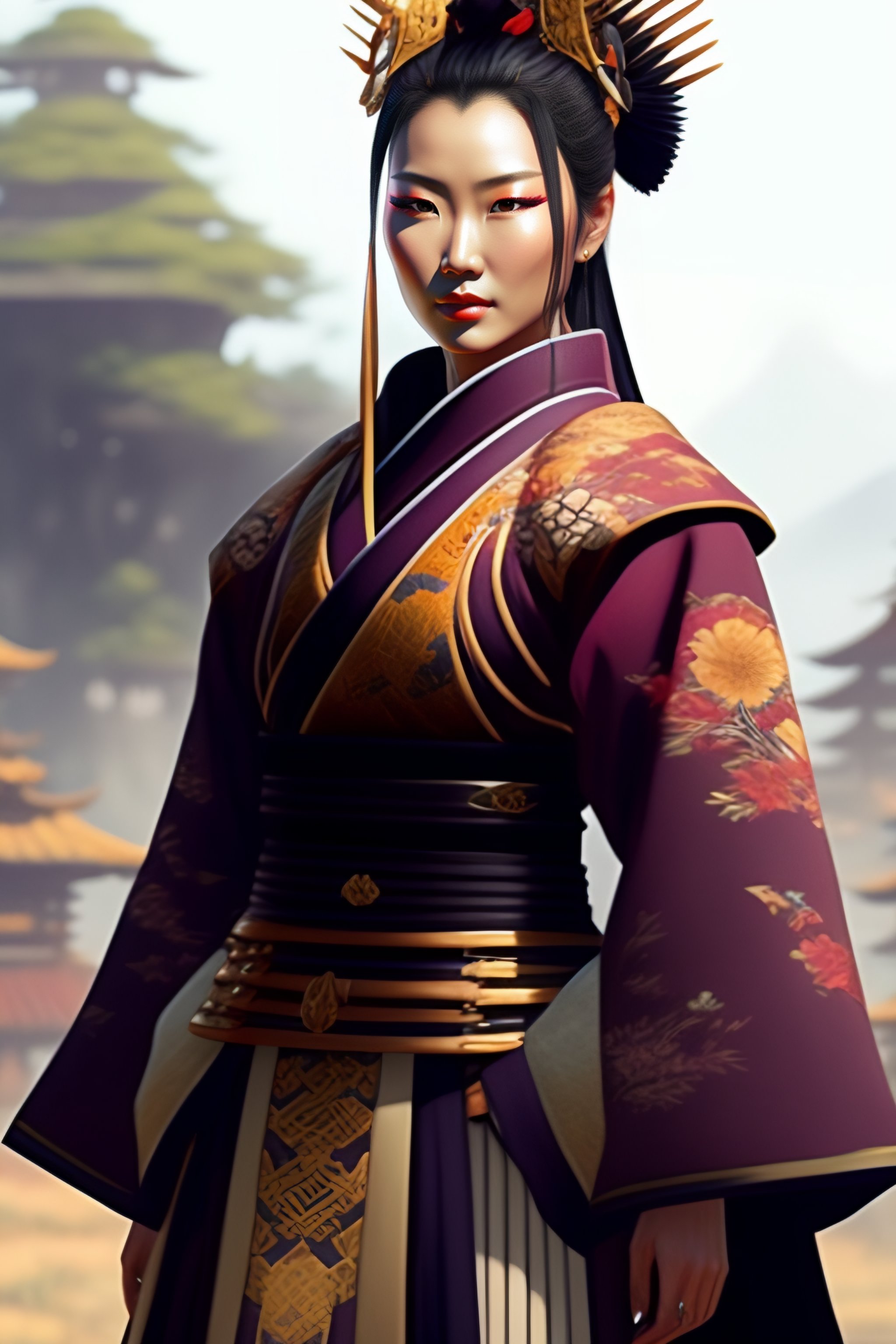 Lexica - Concept art of a beautiful samurai woman, kimono, trousers ...