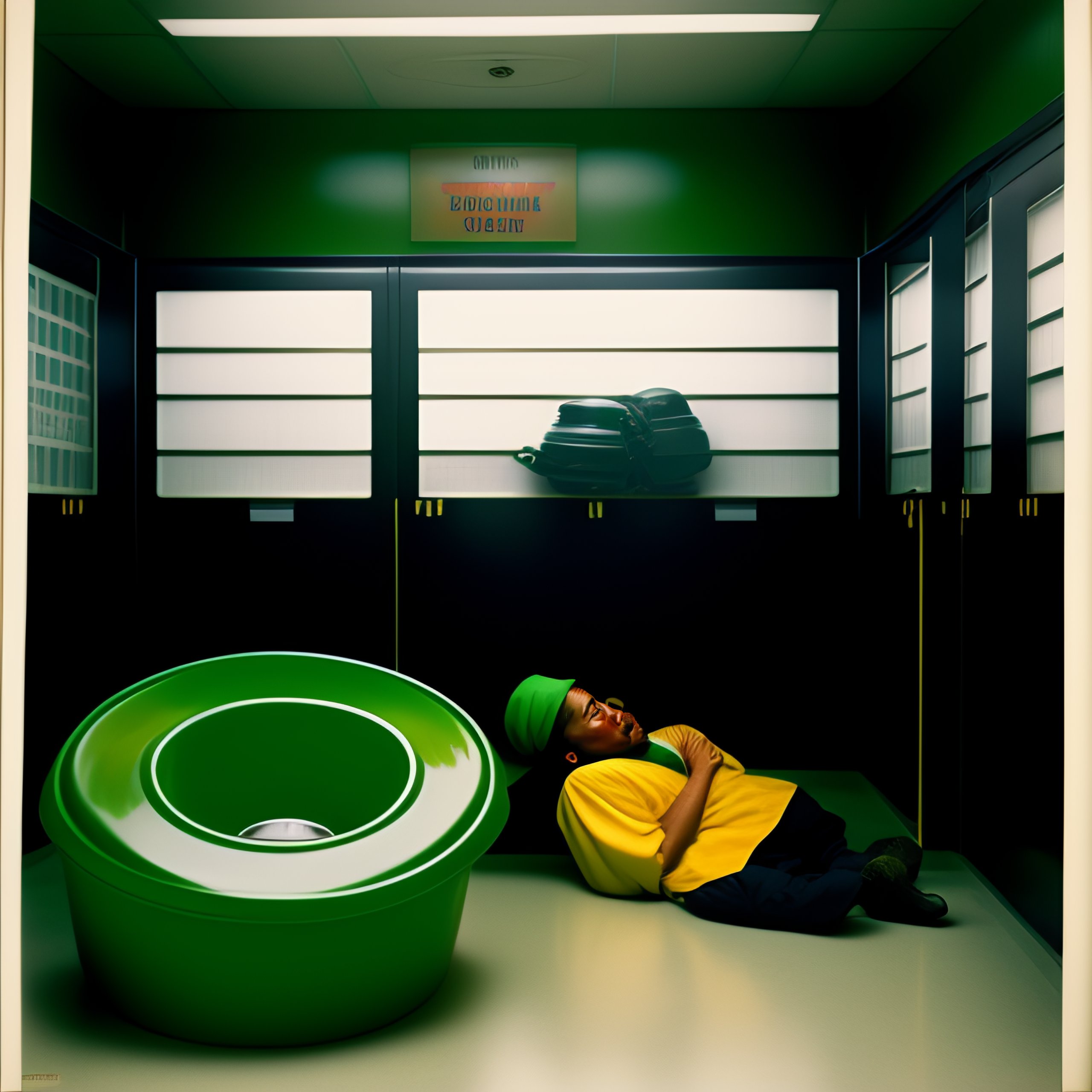 Lexica - Sleeping janitor - in janitor closet - 1970 era - office ...