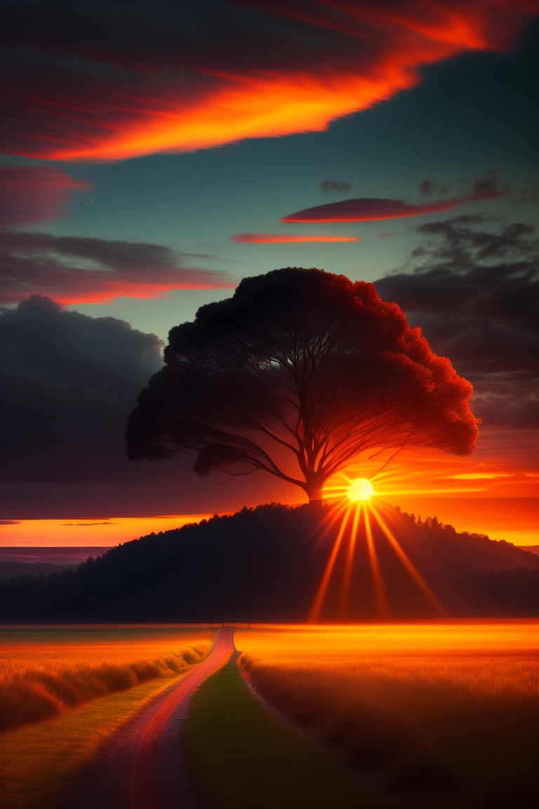 Lexica - Tree feild sunset, high quality 4k