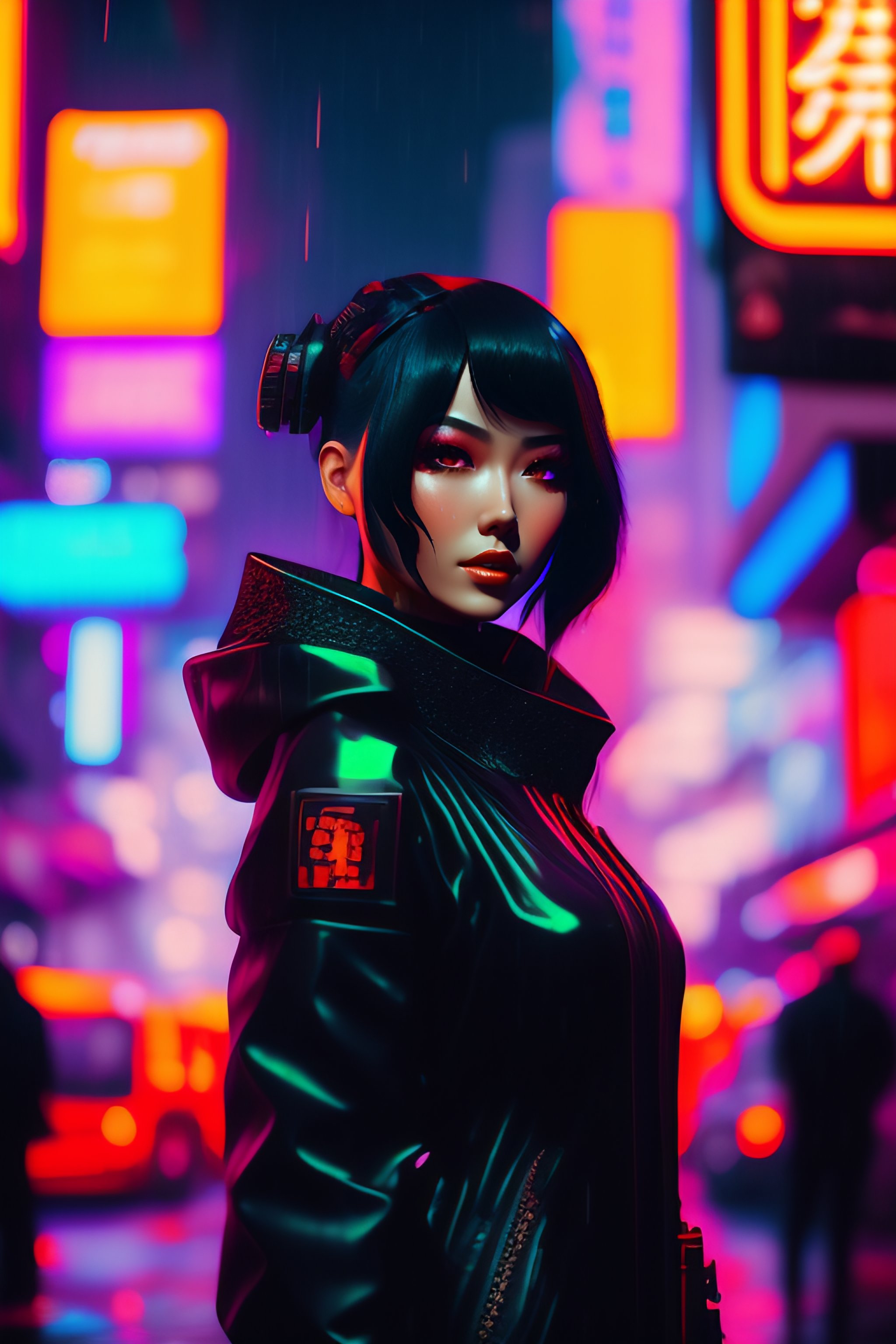 Lexica - Full body,Cyber goth Geisha in the rain in a tokyo future city ...