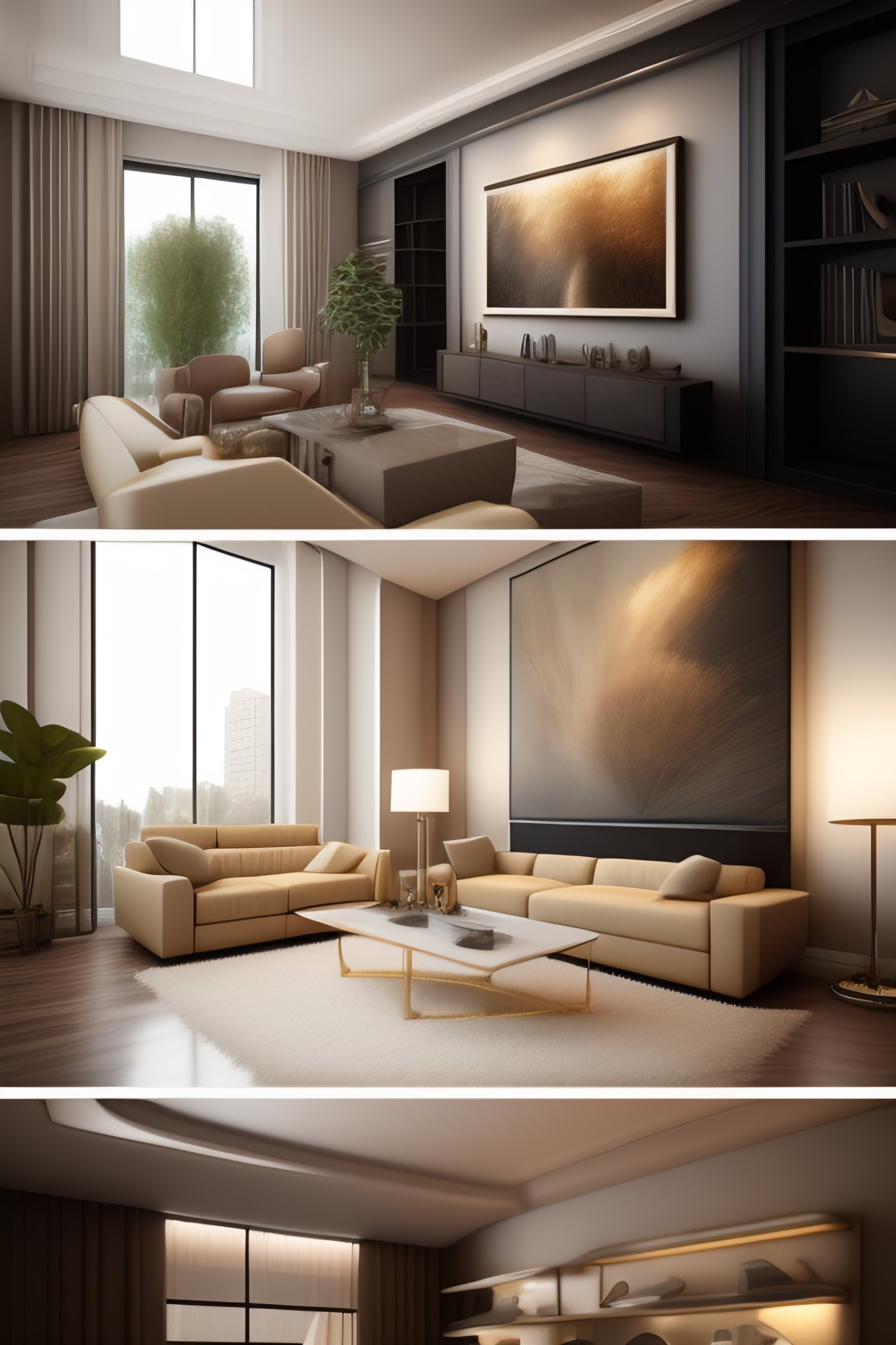 Lexica - A detalied 3d render of a beige contemporary living room, by ...