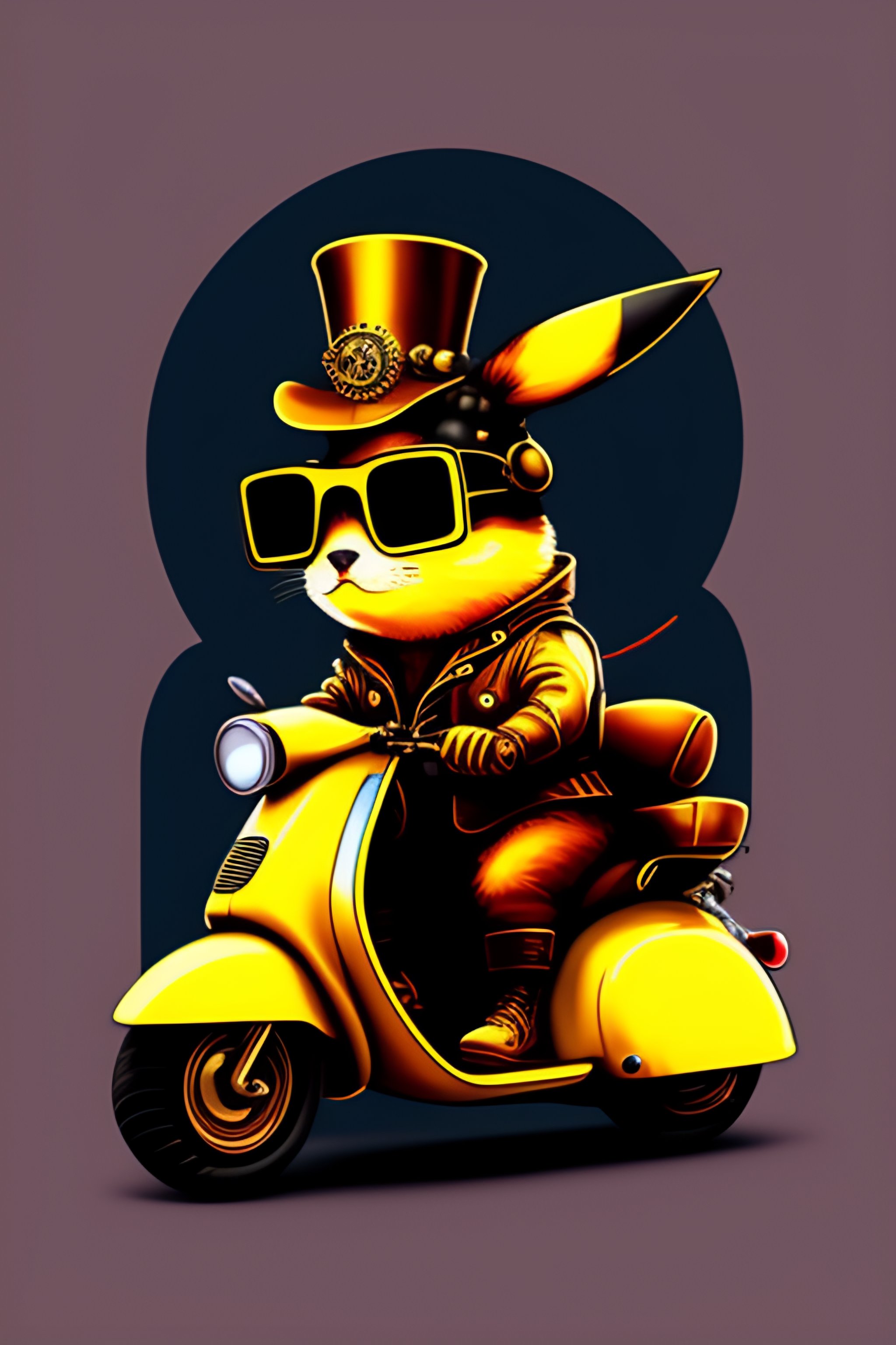 Lexica - A steampunk Pikachu with boots sitting on a vespa moped with ...