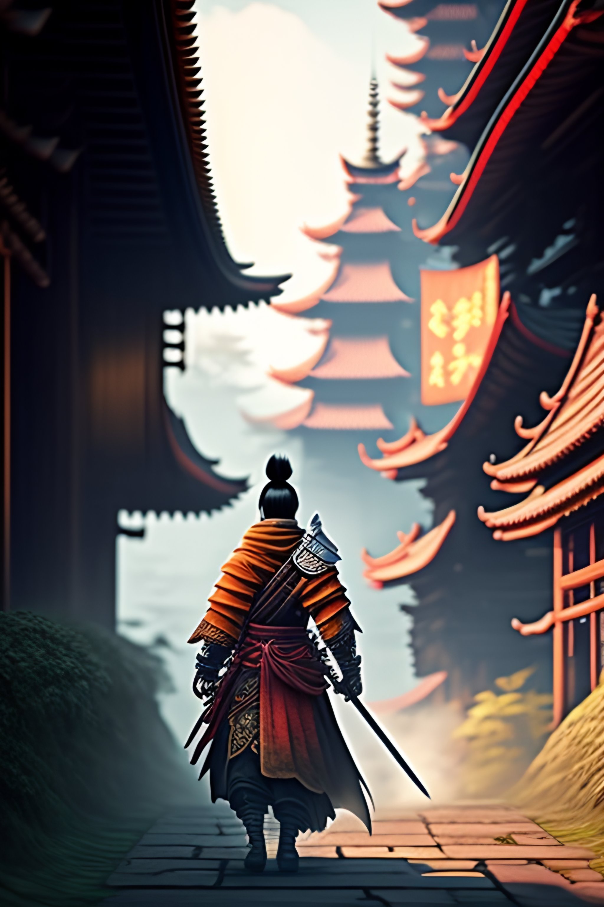Lexica - Sekiro in asian street, 2d, cartoon