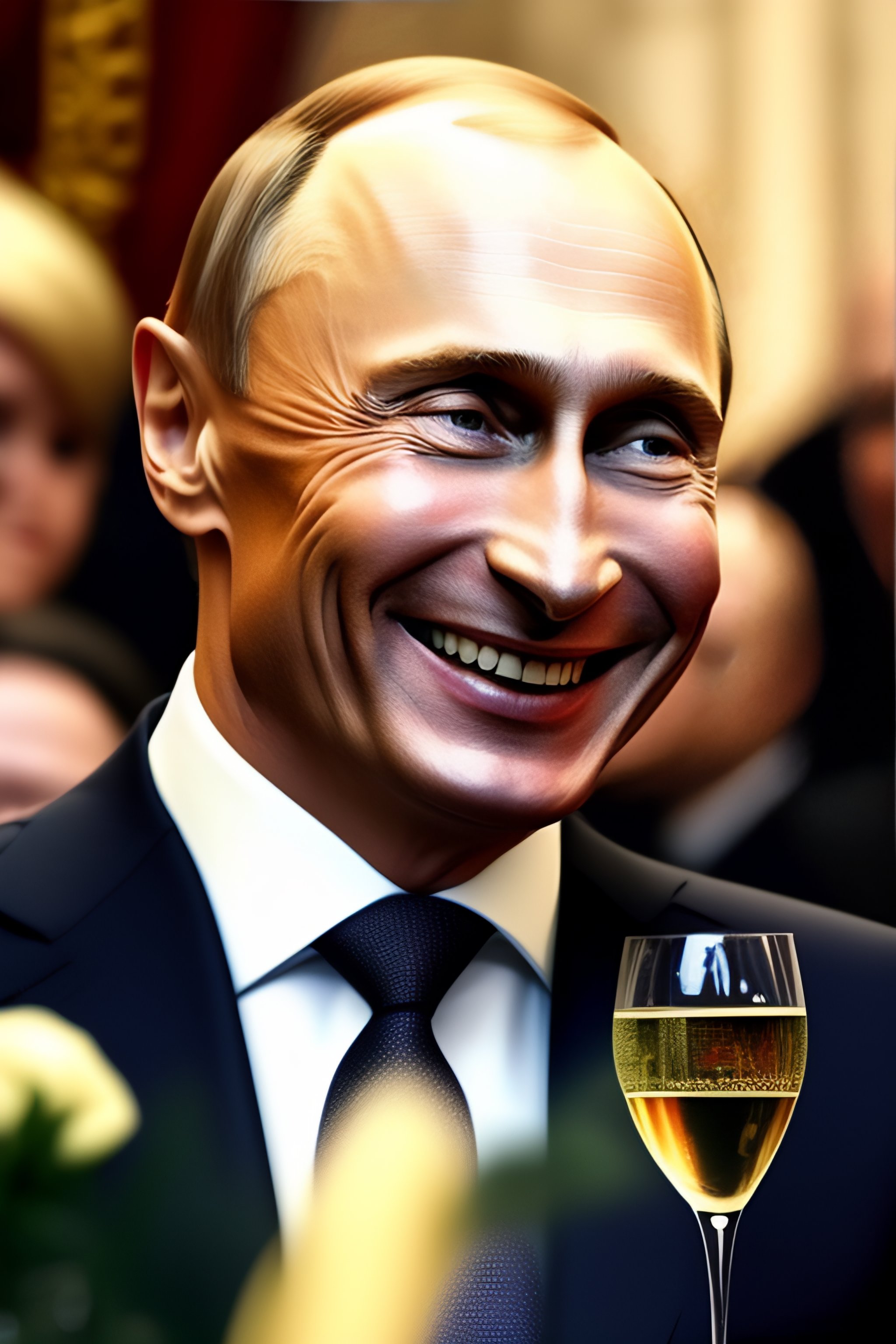 Lexica - Russian President Putin, smiling, with a glass of Champagner
