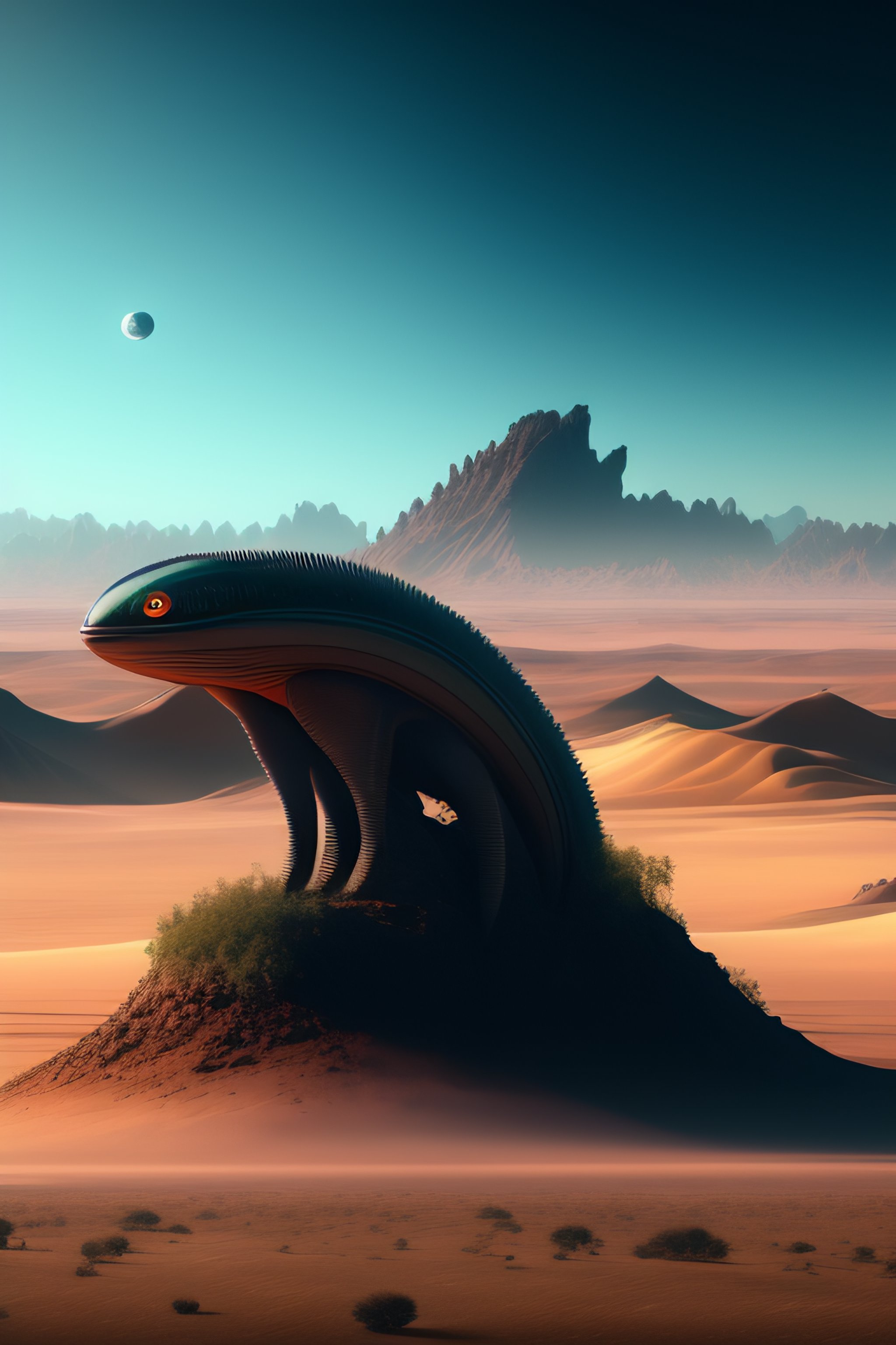 Lexica - Incredible alien creature in impossible landscape, 8k resolution