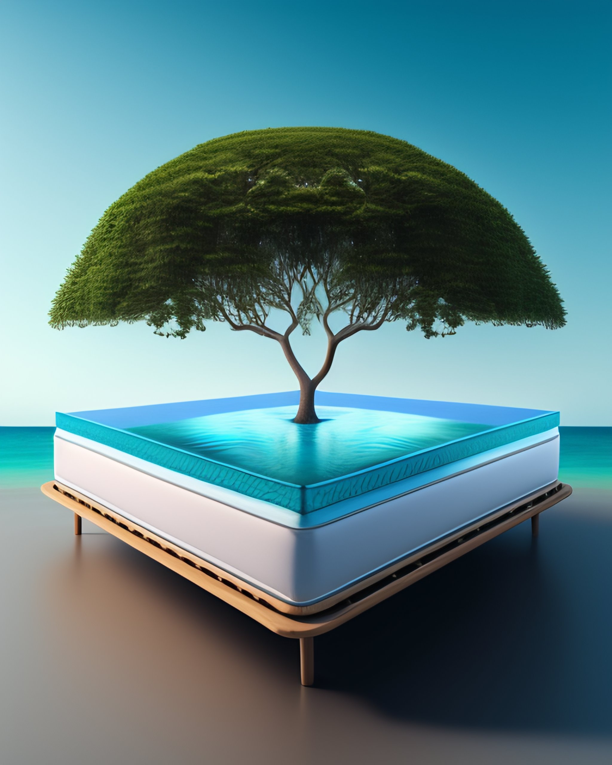Lexica - Portrait of a tree growing out of a white bed mattress that is ...
