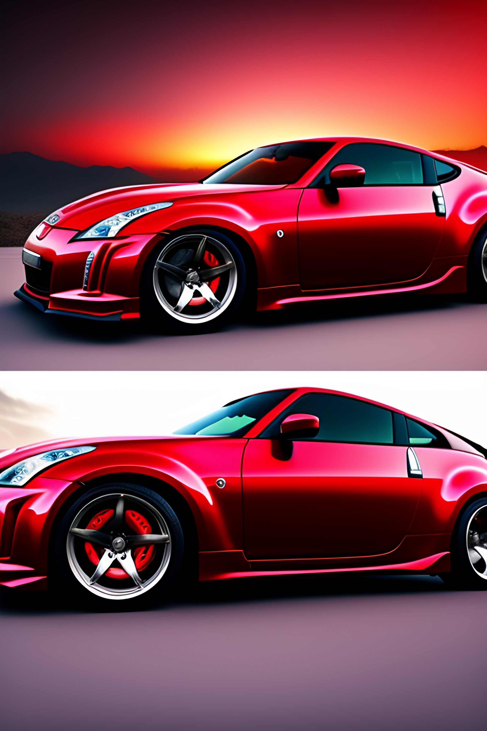 Lexica - Photo of red nissan 350z, black wheels bbs, highly detailed ...