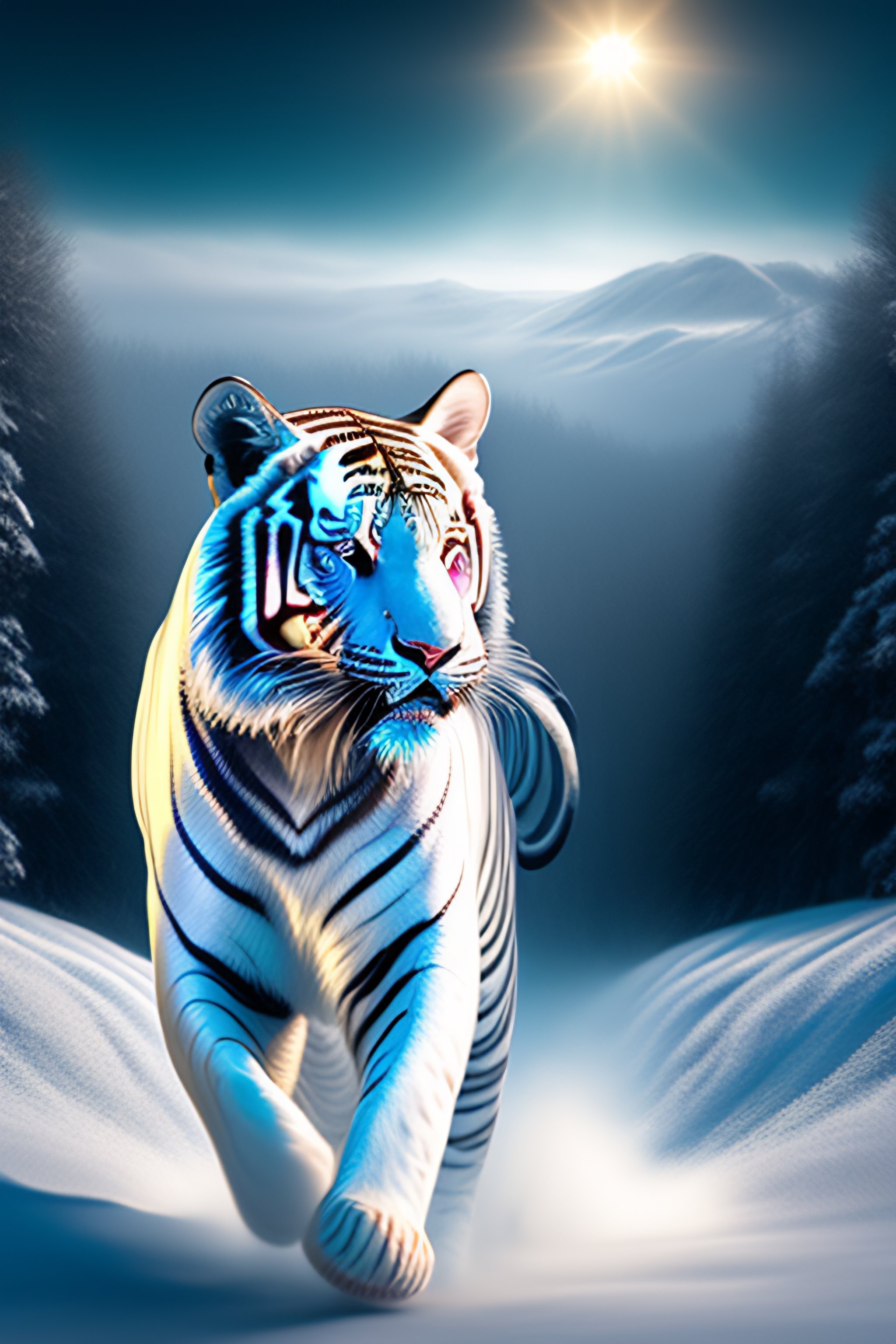 Lexica - Hyper-realistic white tiger running through a very detailed ...