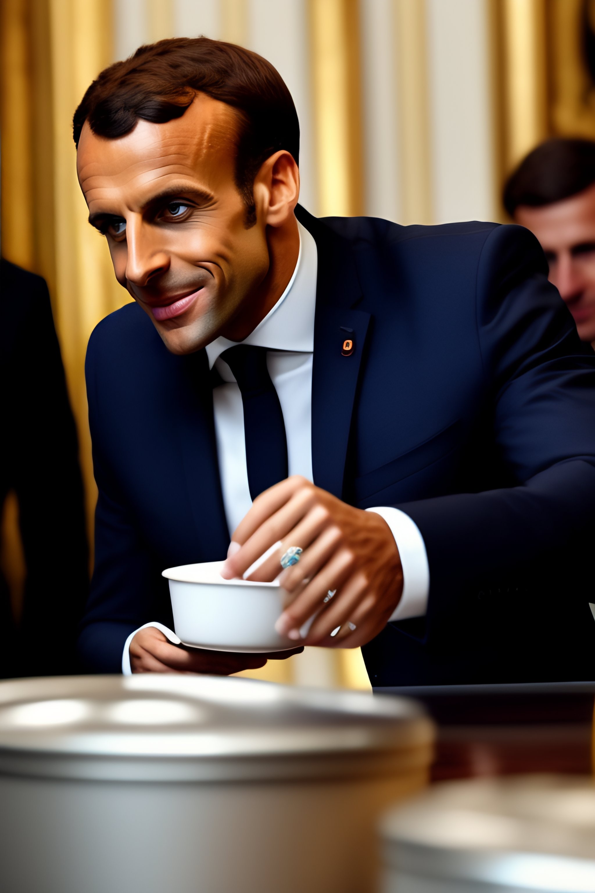 Lexica - Emmanuel Macron eating some sardines directly in the can