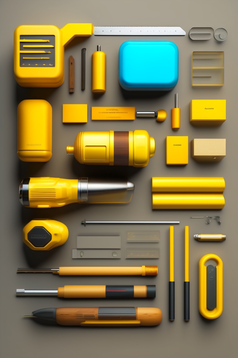 Lexica - Yellow hand-held tools, costumes and props, knolling, knolling ...