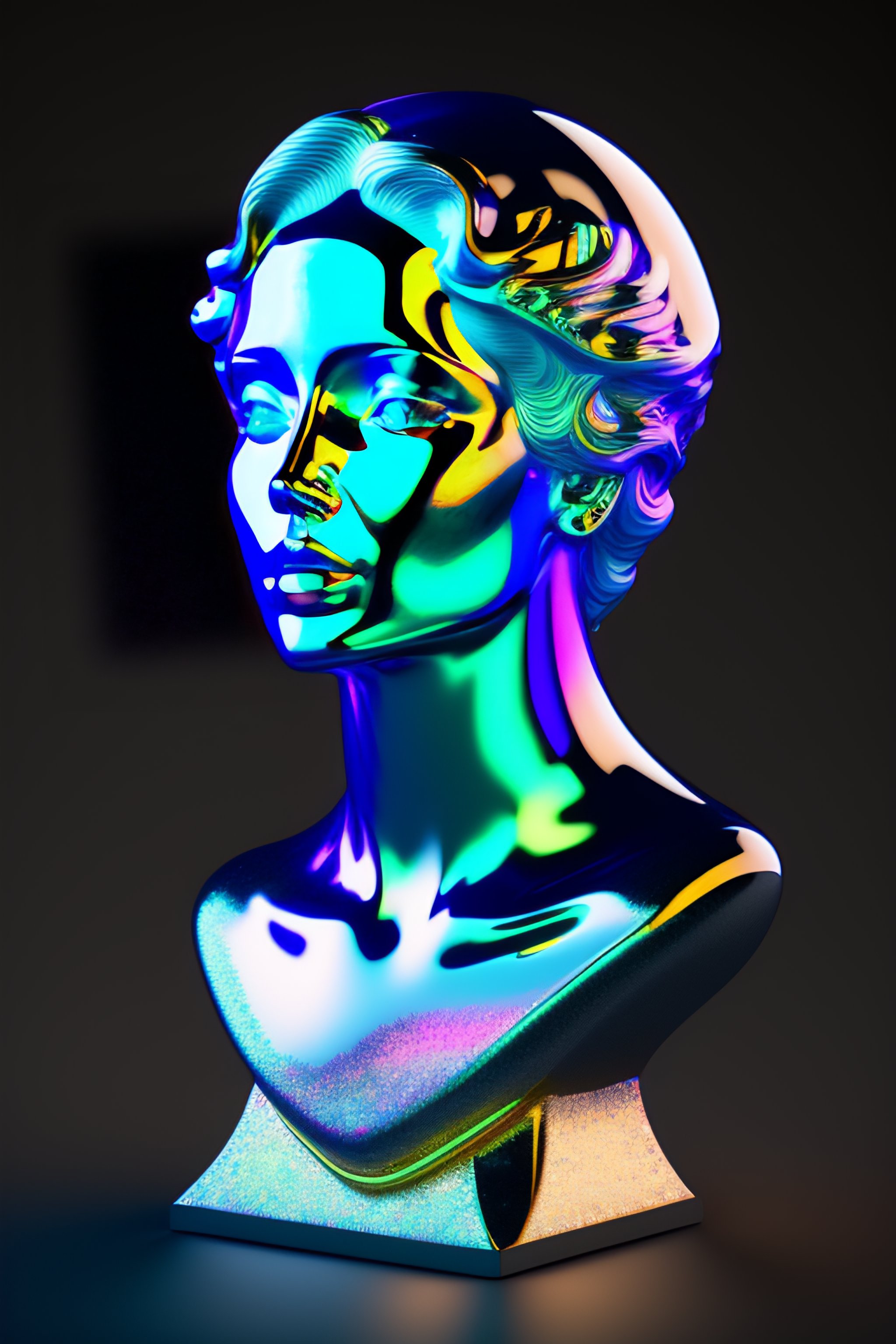 Lexica - Render of a shiny chrome reflective iridescent marble bust ...