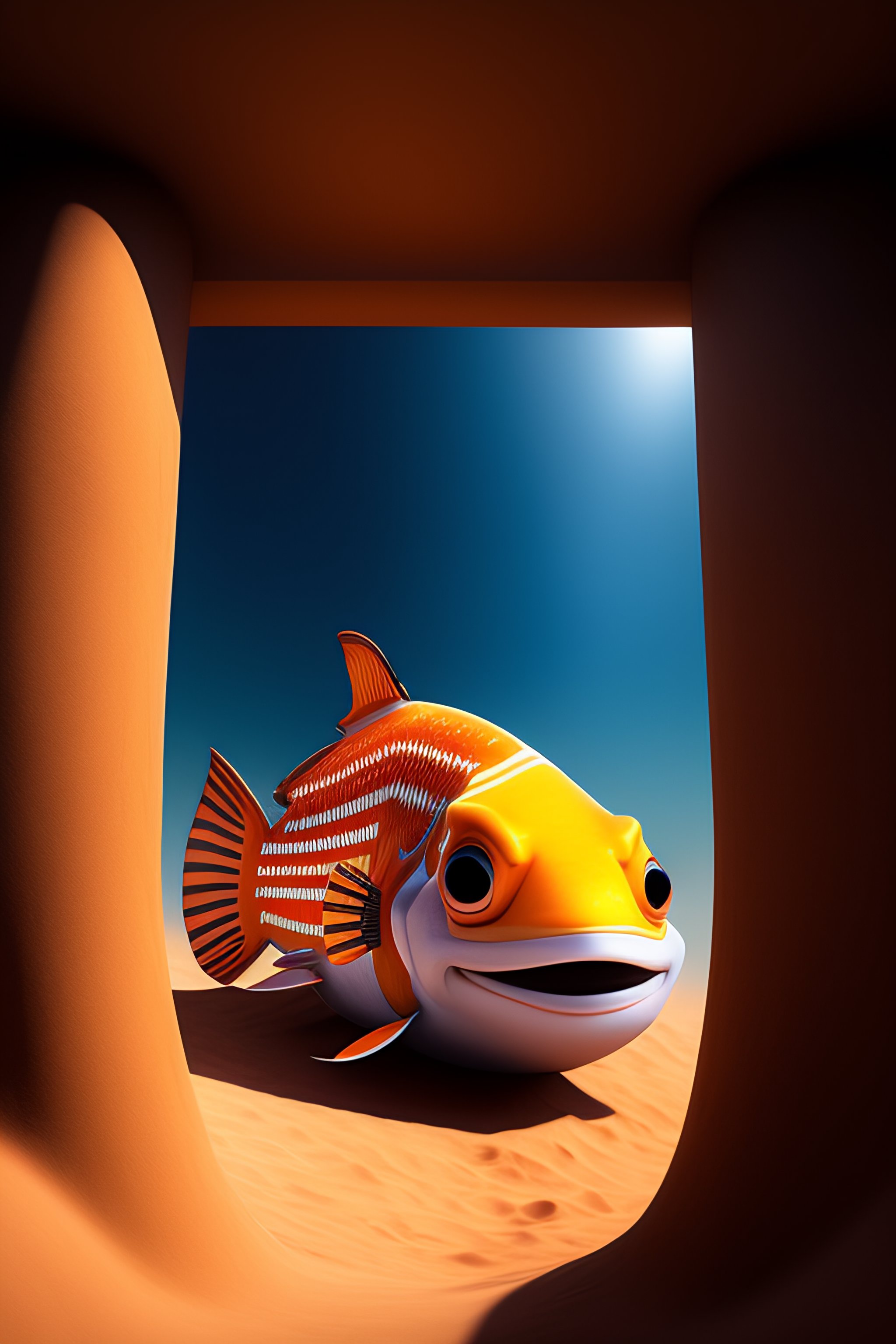 Lexica - Nemo from movie (finding nemo) at pyramids, pixar style