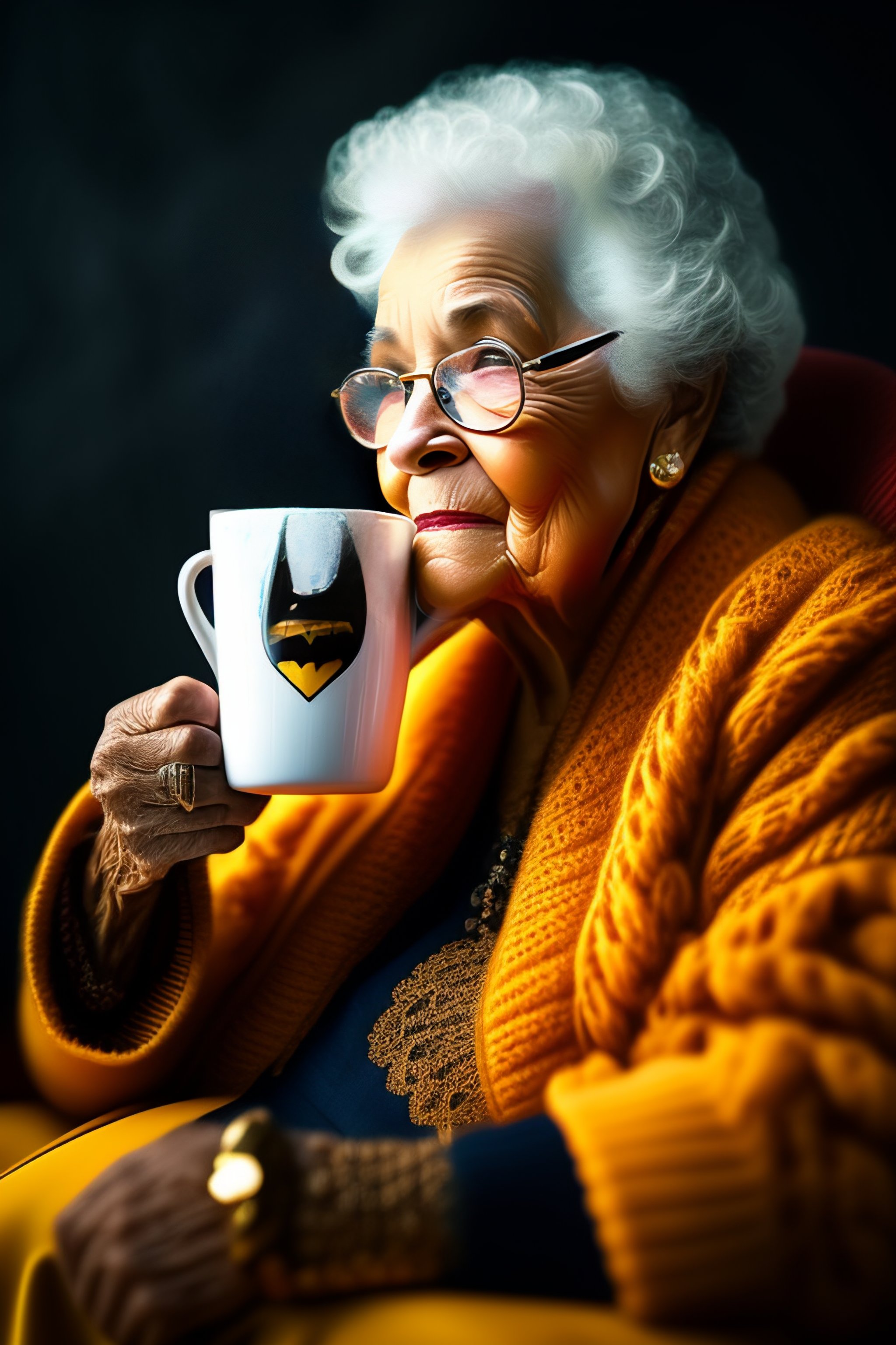 Lexica - Portrait of an elderly grandmother dressed in batman costume ...