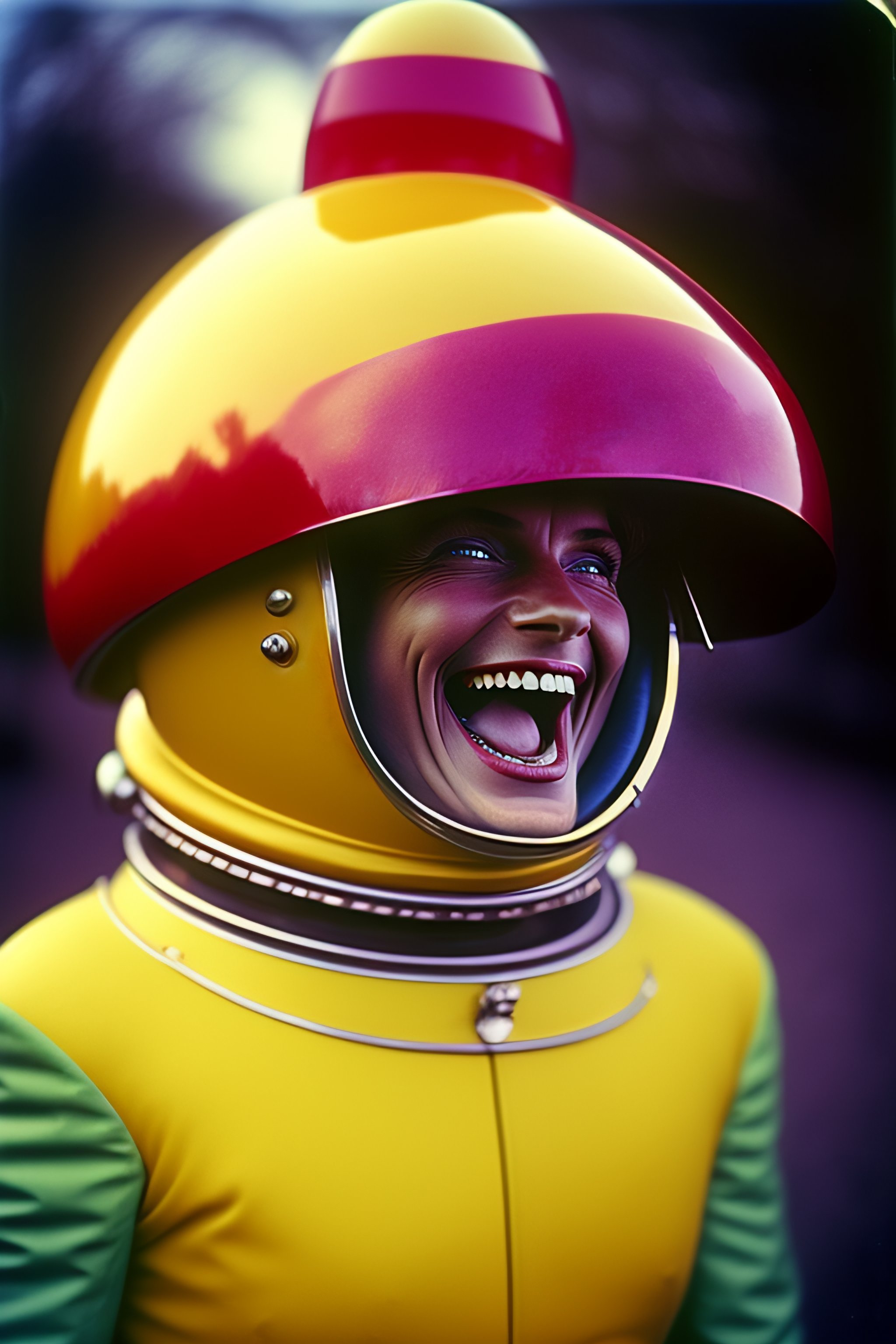 Lexica - A 1960's space creature wearing a funny helmet, smiling, color ...