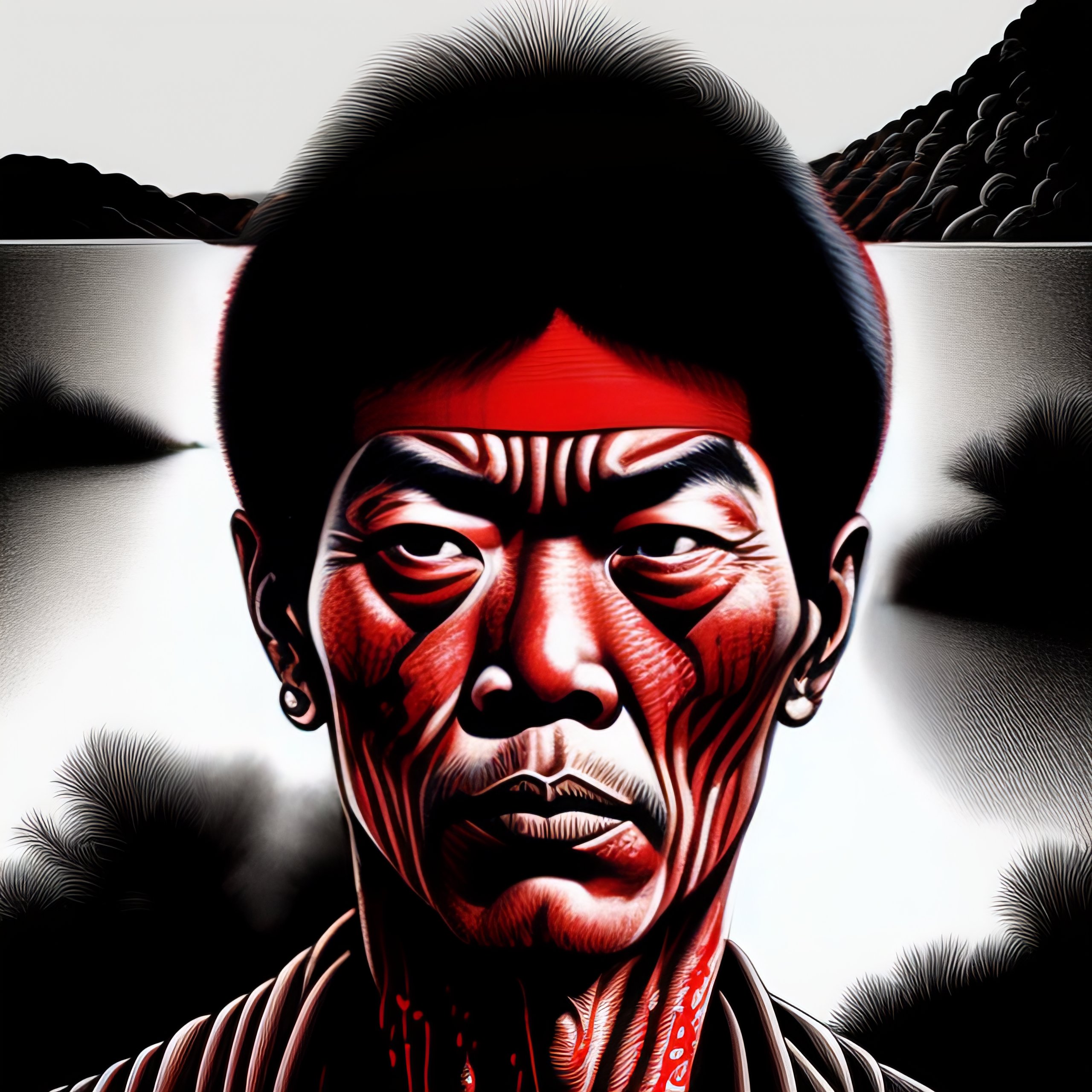 Lexica - Illustration of Man by Kazuo Umezu, portrait, no eyes, bloody ...