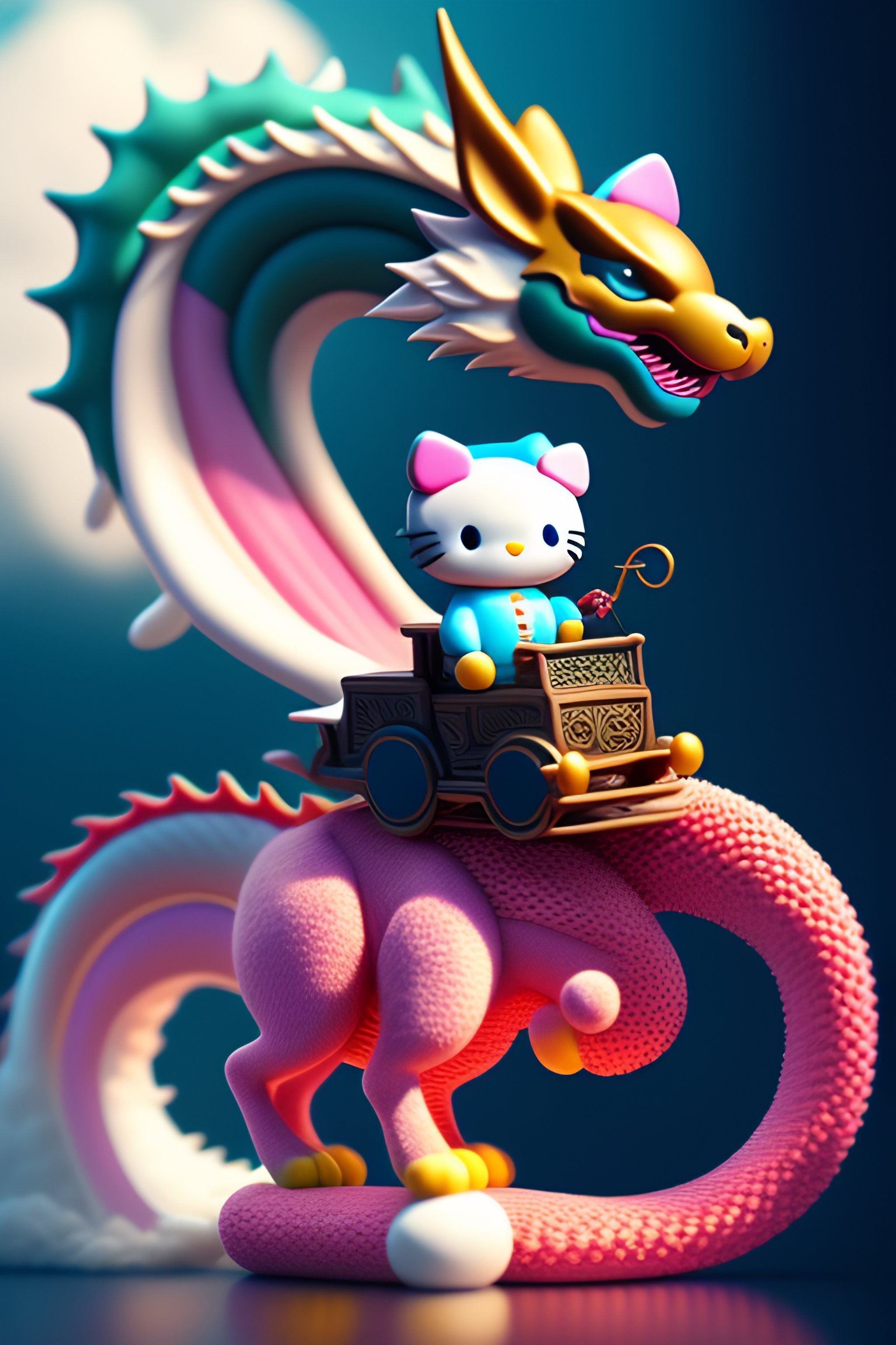 Lexica - Hello kitty riding a dragon