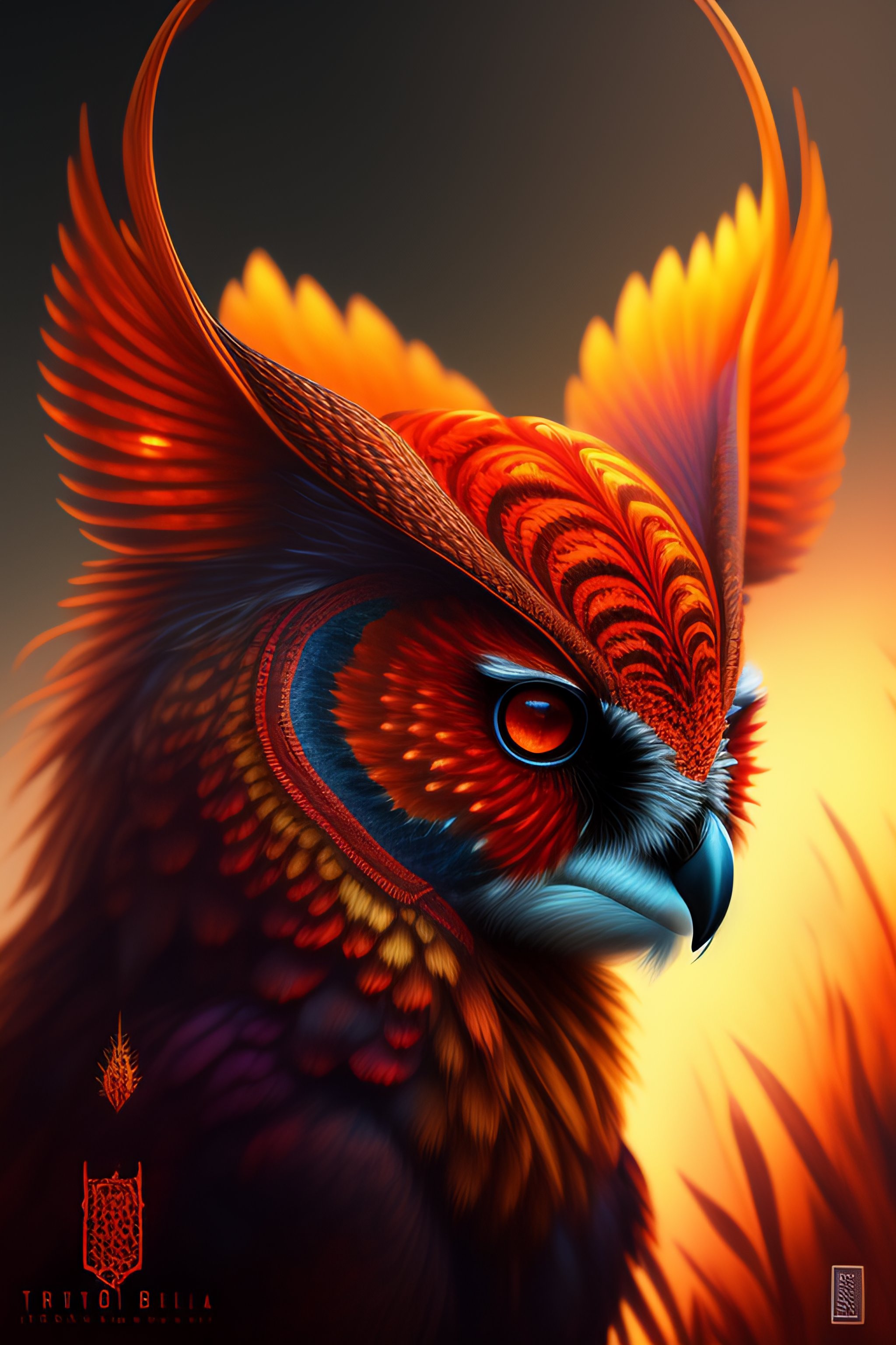 Lexica - Painting of hybrid between spider & red owl, intercrossed ...