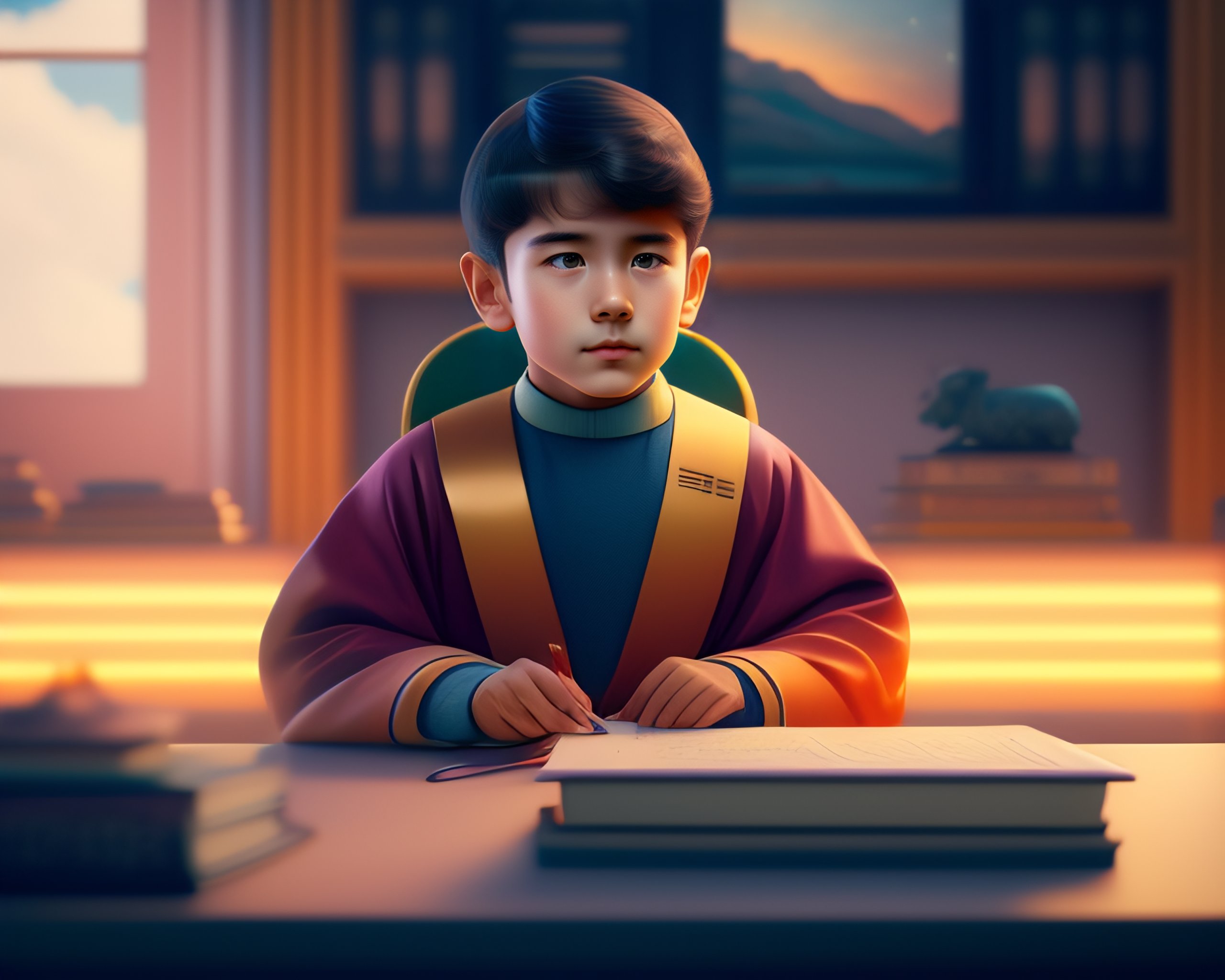 Lexica - A sci fi hologram of pythagoras, a young boy sitting on the ...