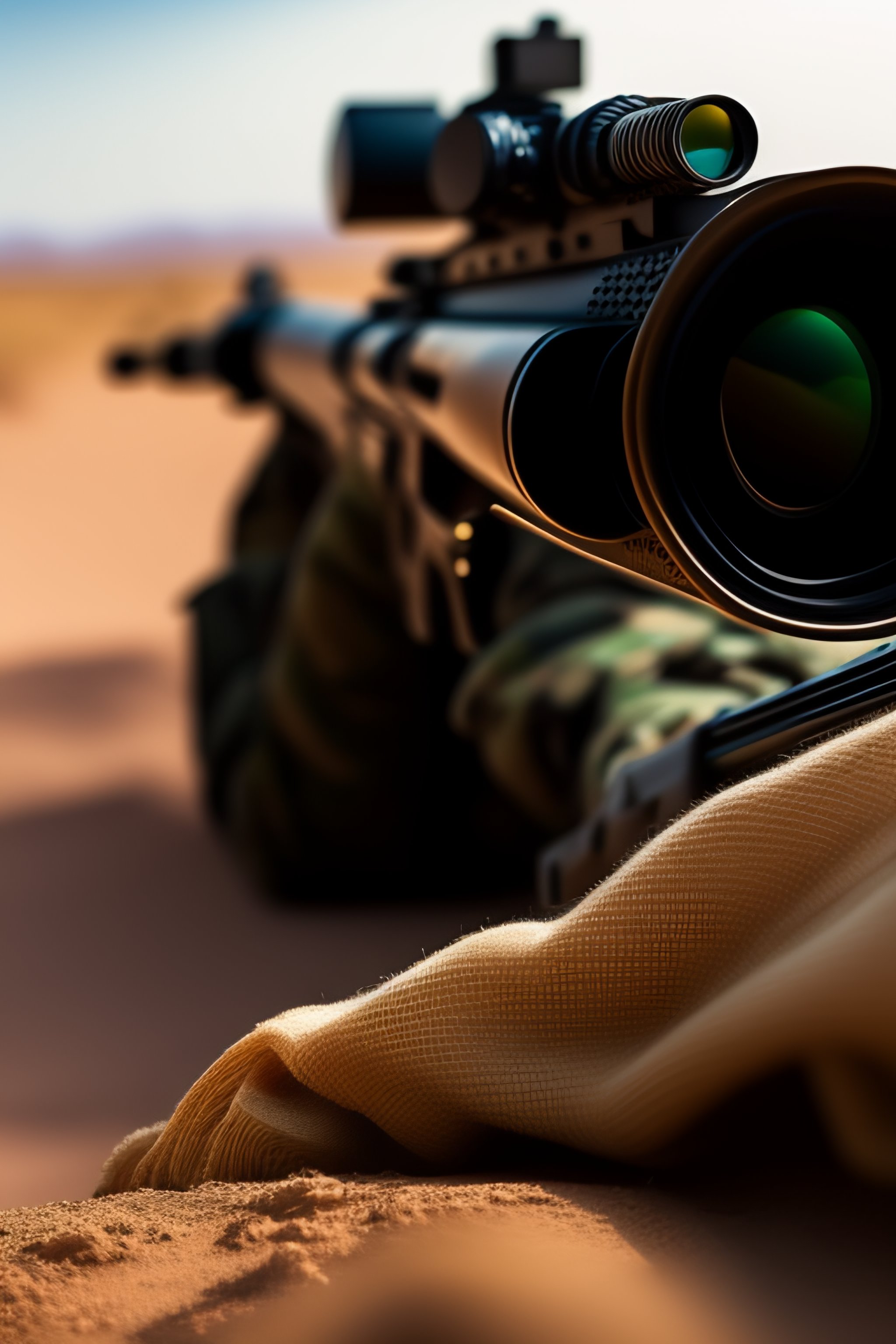 Lexica - Full frame, image from behind, a beautiful female sniper lying ...