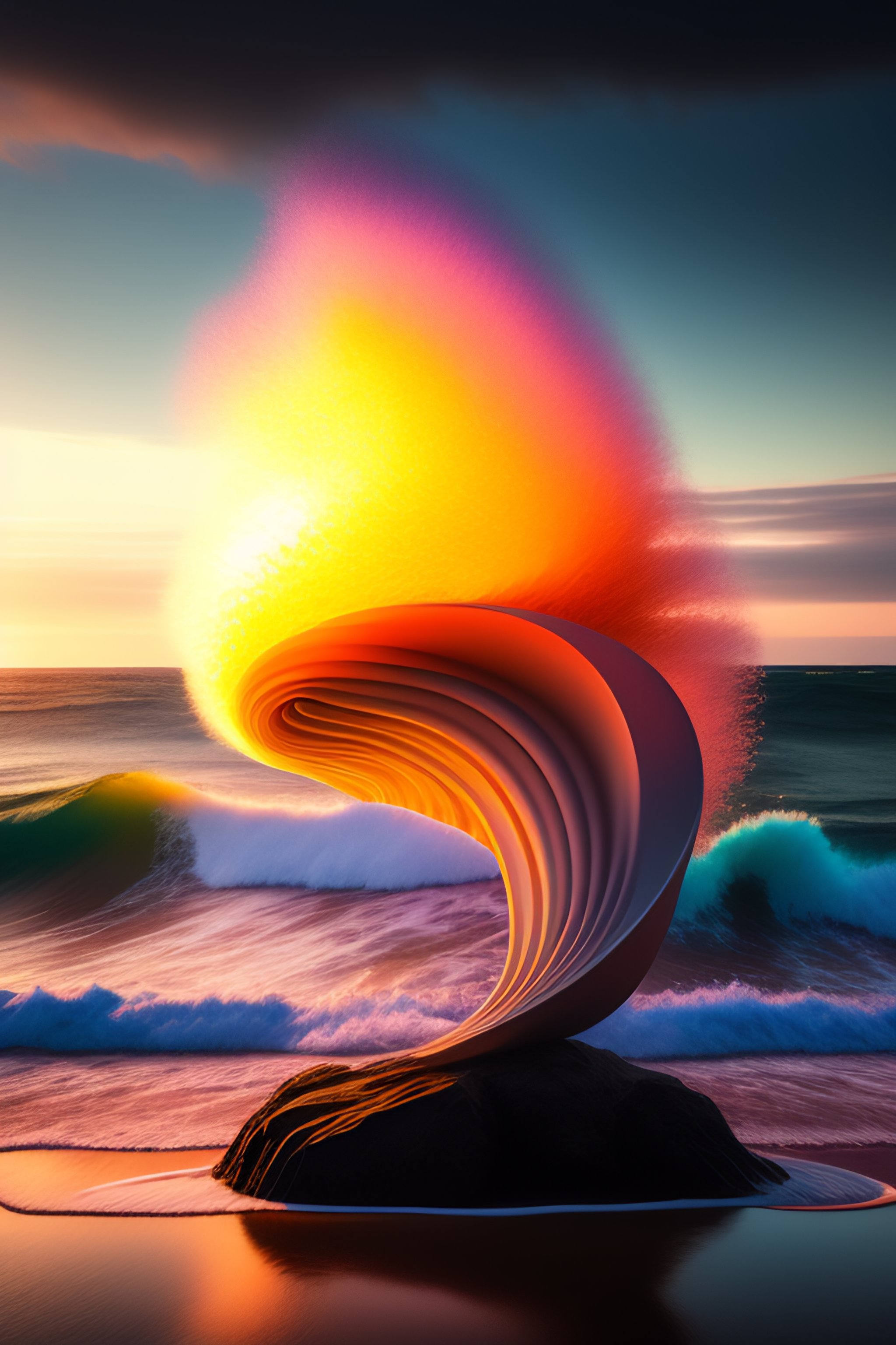 Lexica - Fire, rain, snow, wave, beach, sunset, mulitcolor ...