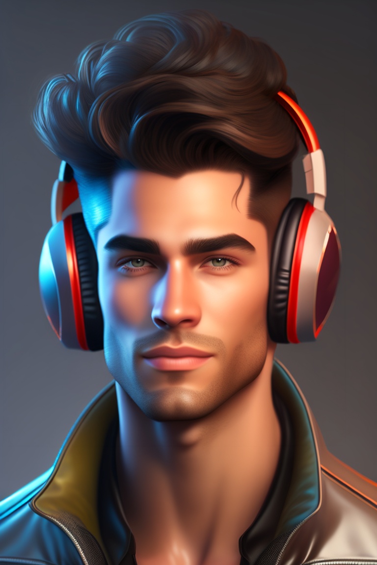 Lexica - Handsome man ,medium hair, transparent chasma ,headphone ...