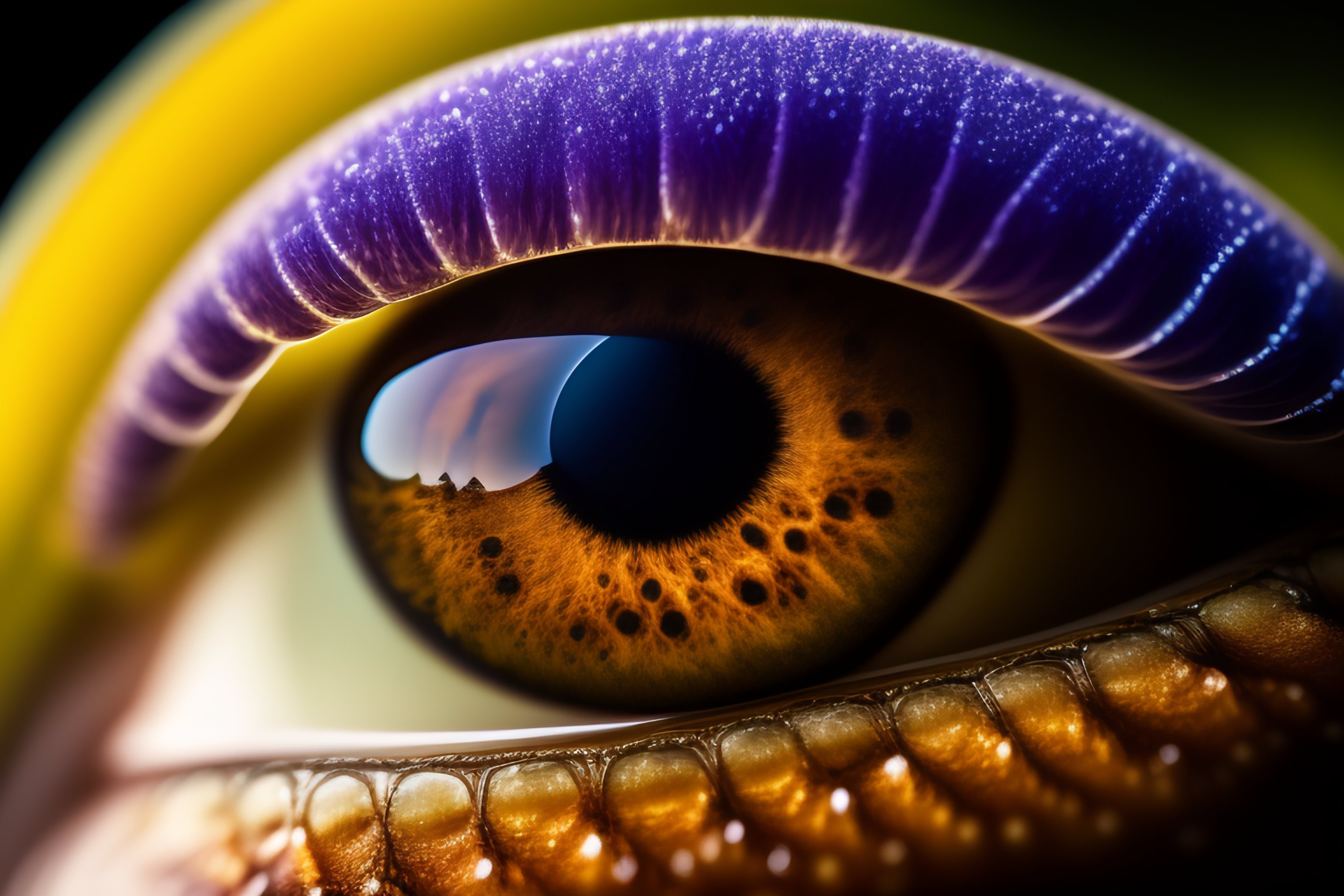 Lexica - Natural very close super close up of eye from the side, landscape inside iris