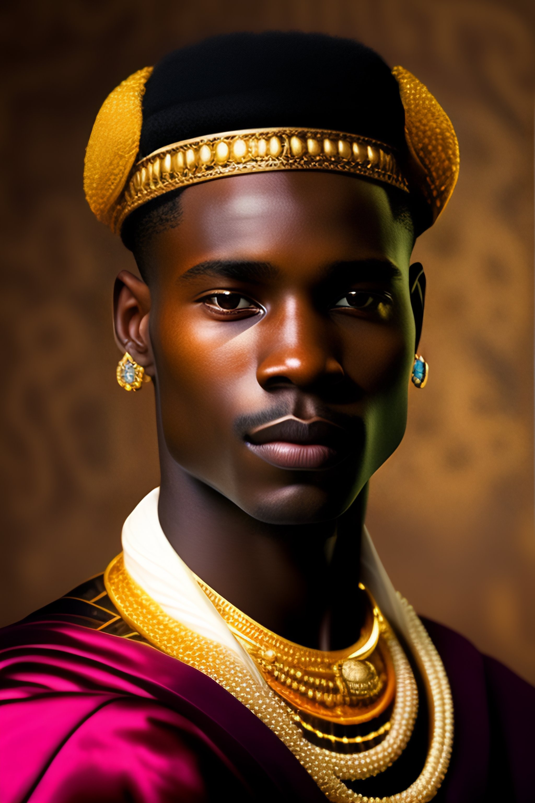 Lexica - Portrait of young African king, wearing traditional gold jewelry