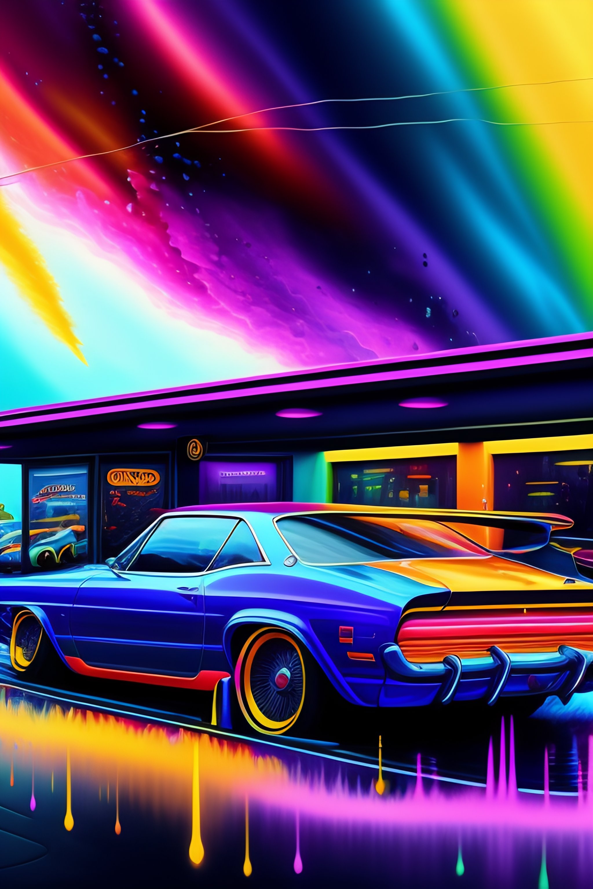 Lexica - Car wash in NYC, water splashes, pop art, party lightning ...