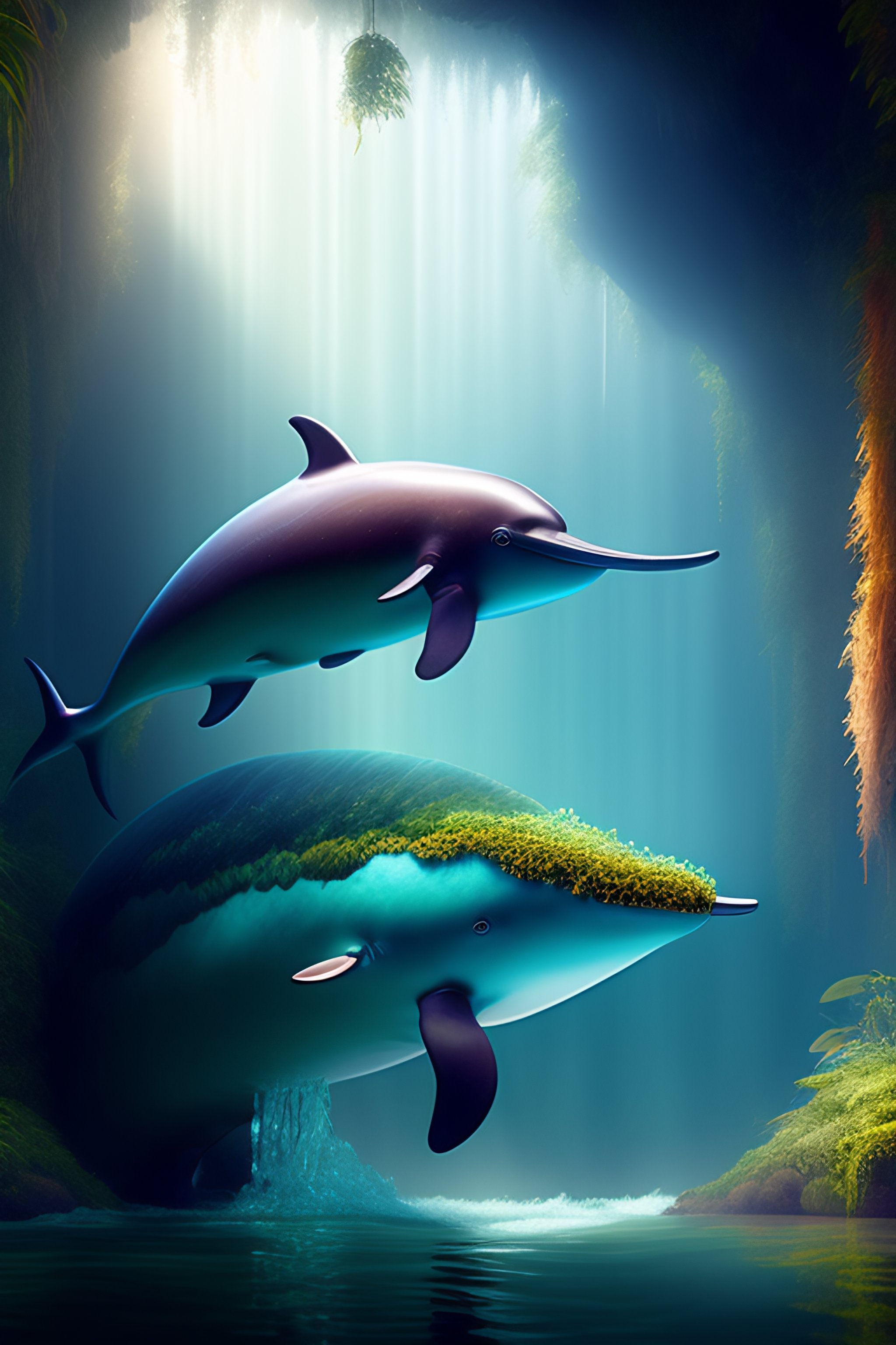 Lexica - A Amazon river dolphin by pixar in the rainforest, surrealism ...