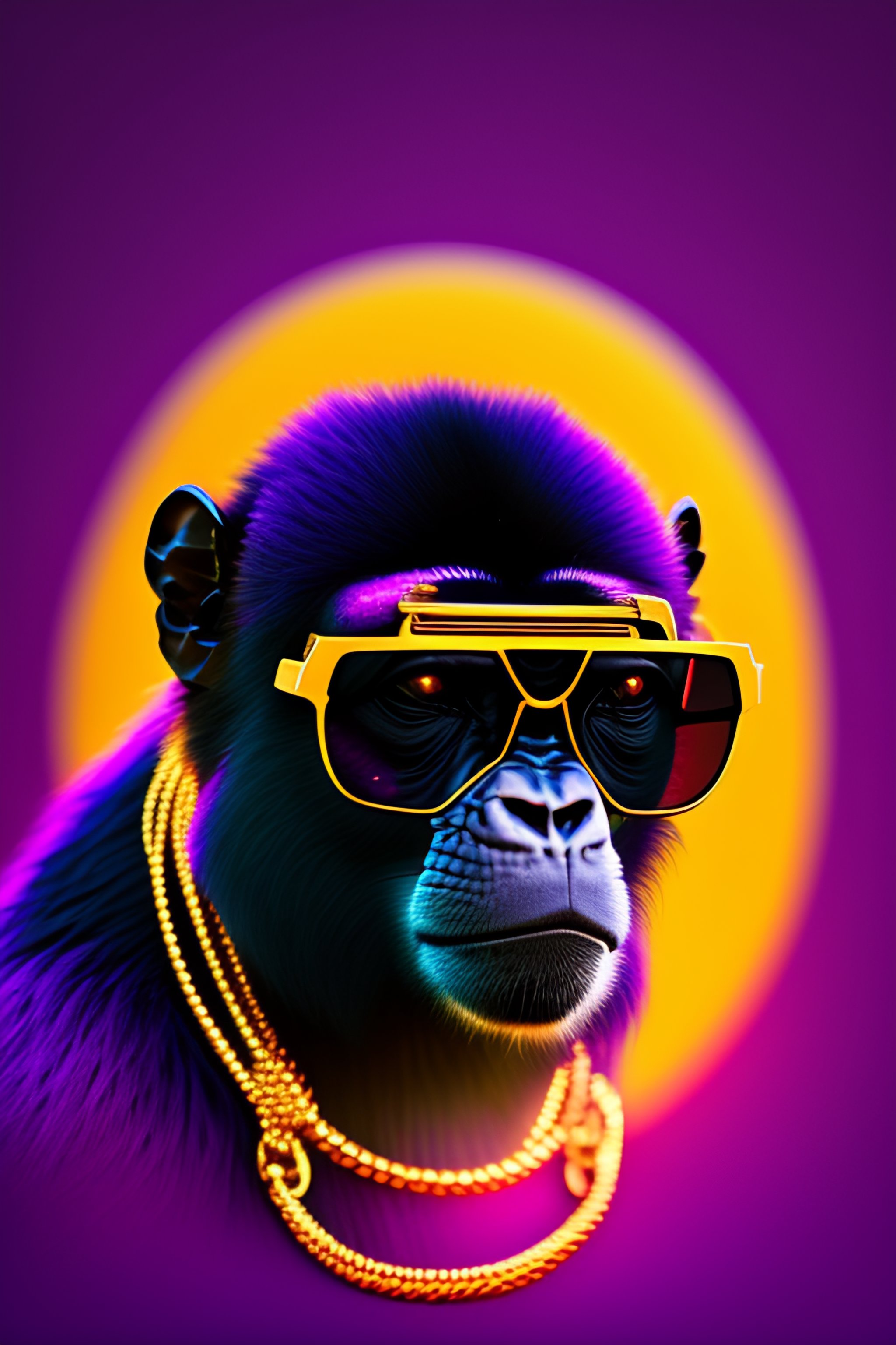 Lexica - A black monkey, black sunglass, golden chain on the neck ...