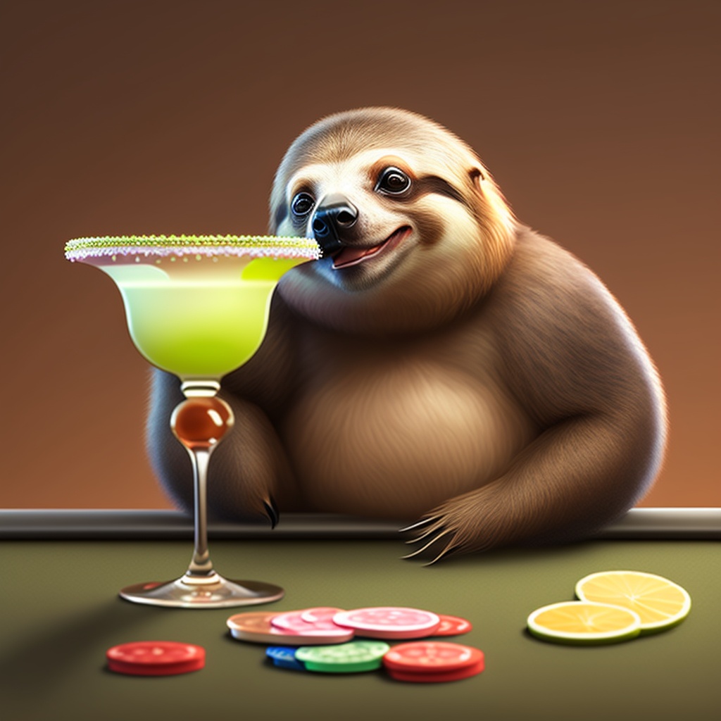 Lexica - Realistic sloth drinking a Margarita and playing poker ...