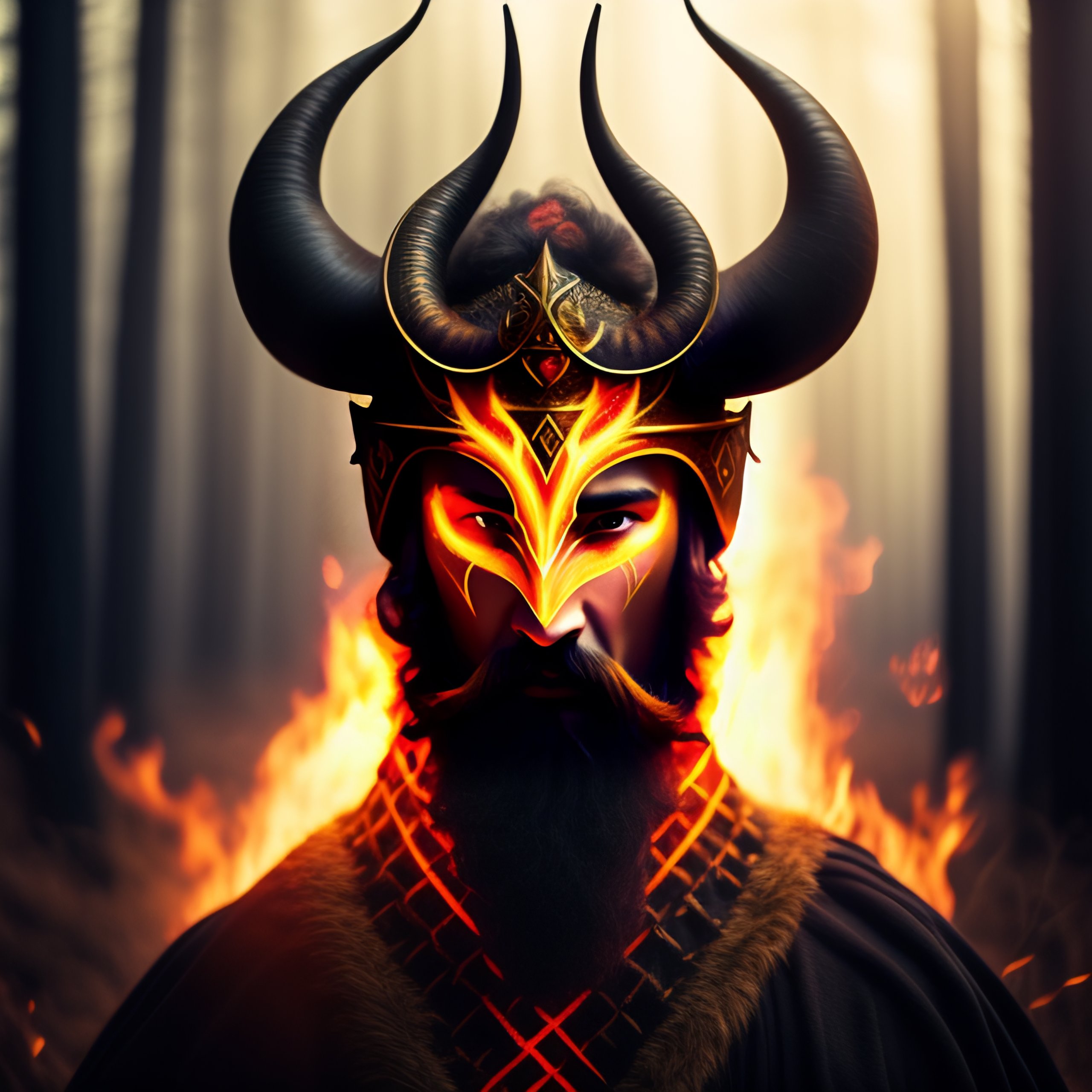 Lexica - Balkan druid like masked man with horns dancing in a fire in ...