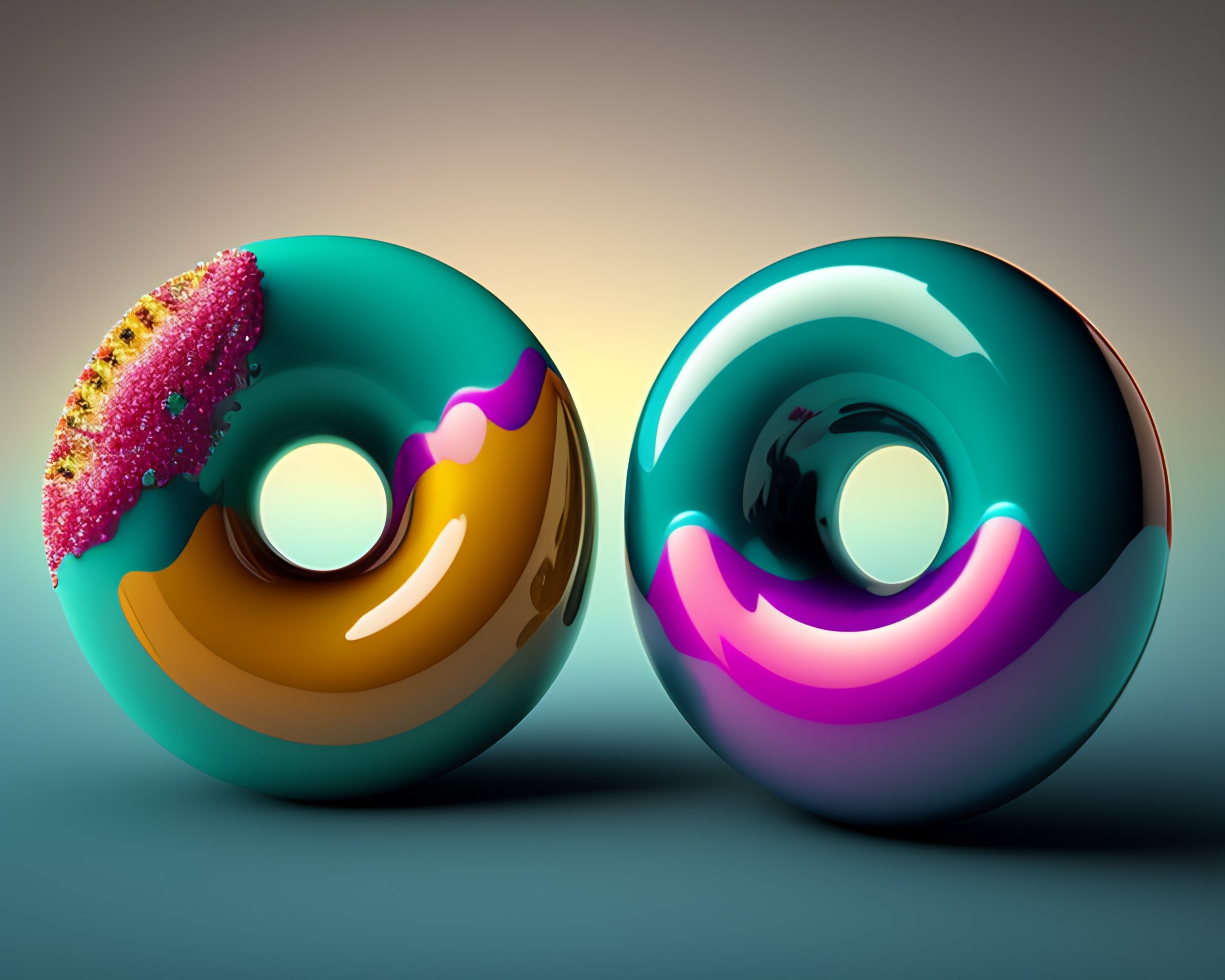 Lexica - Two donnuts with brillant colors for a comercial