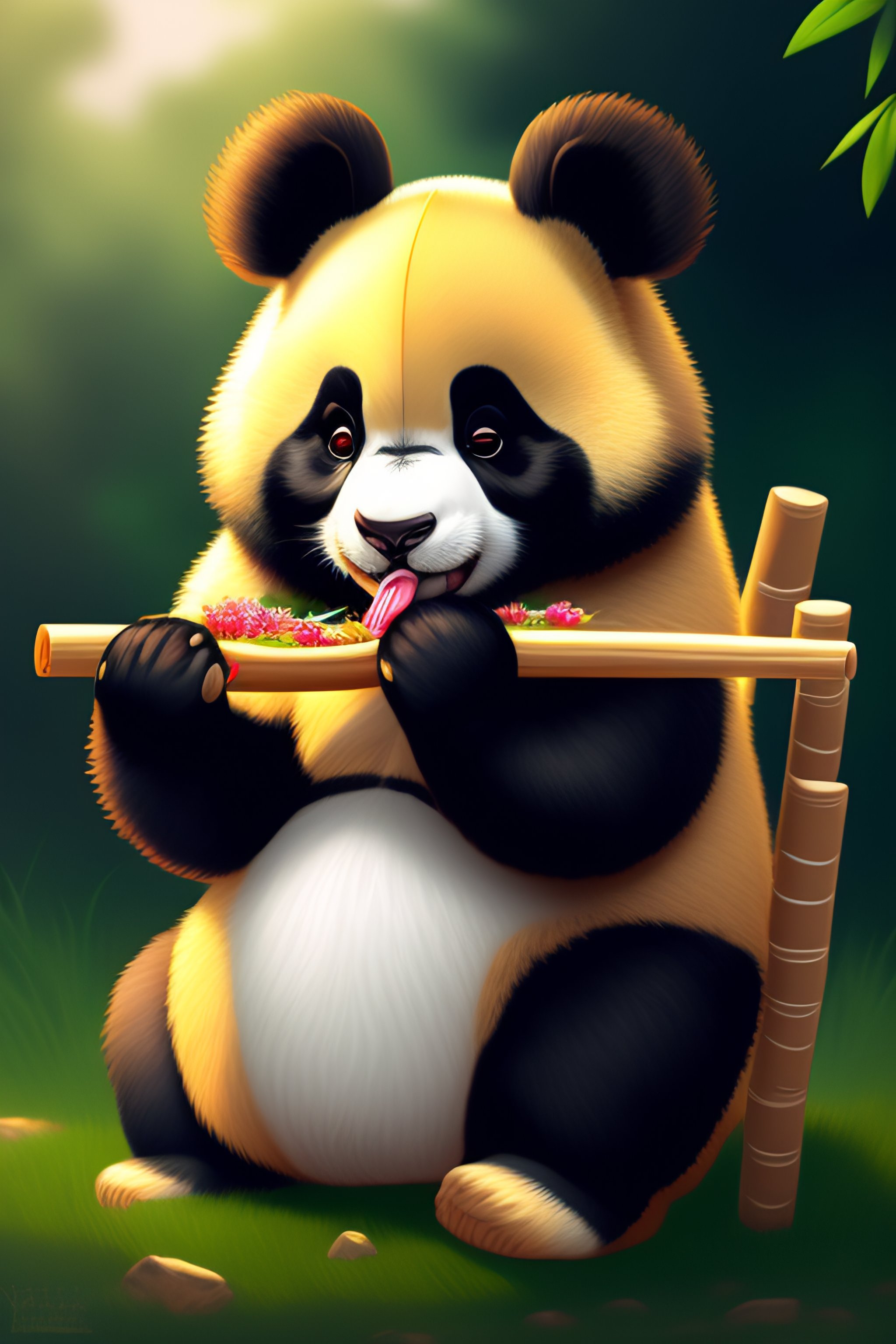 Lexica - Cute anthro anime panda with a king crown on his head eating ...