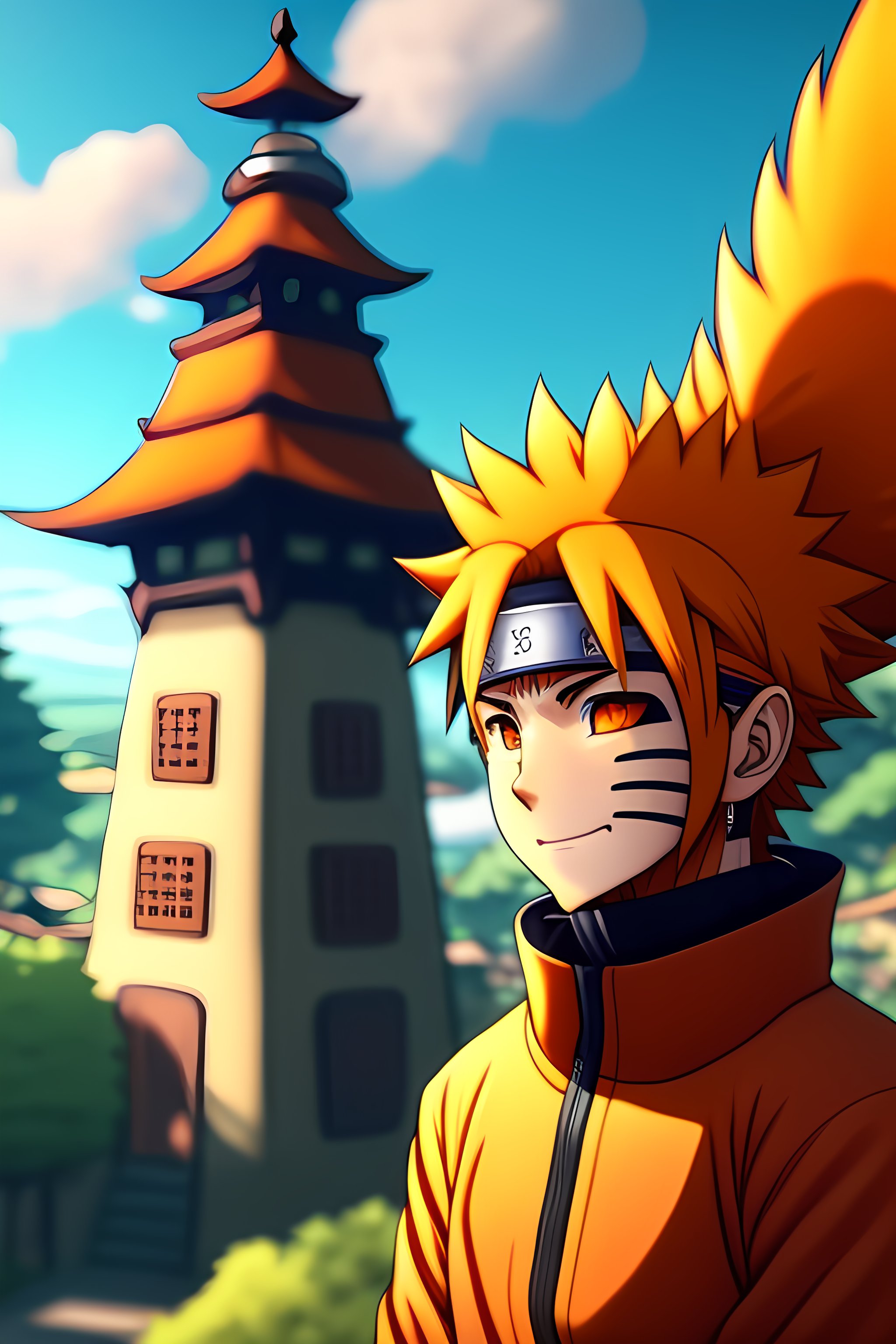 Lexica - Naruto, with Head phone, on the top of the village tower ...