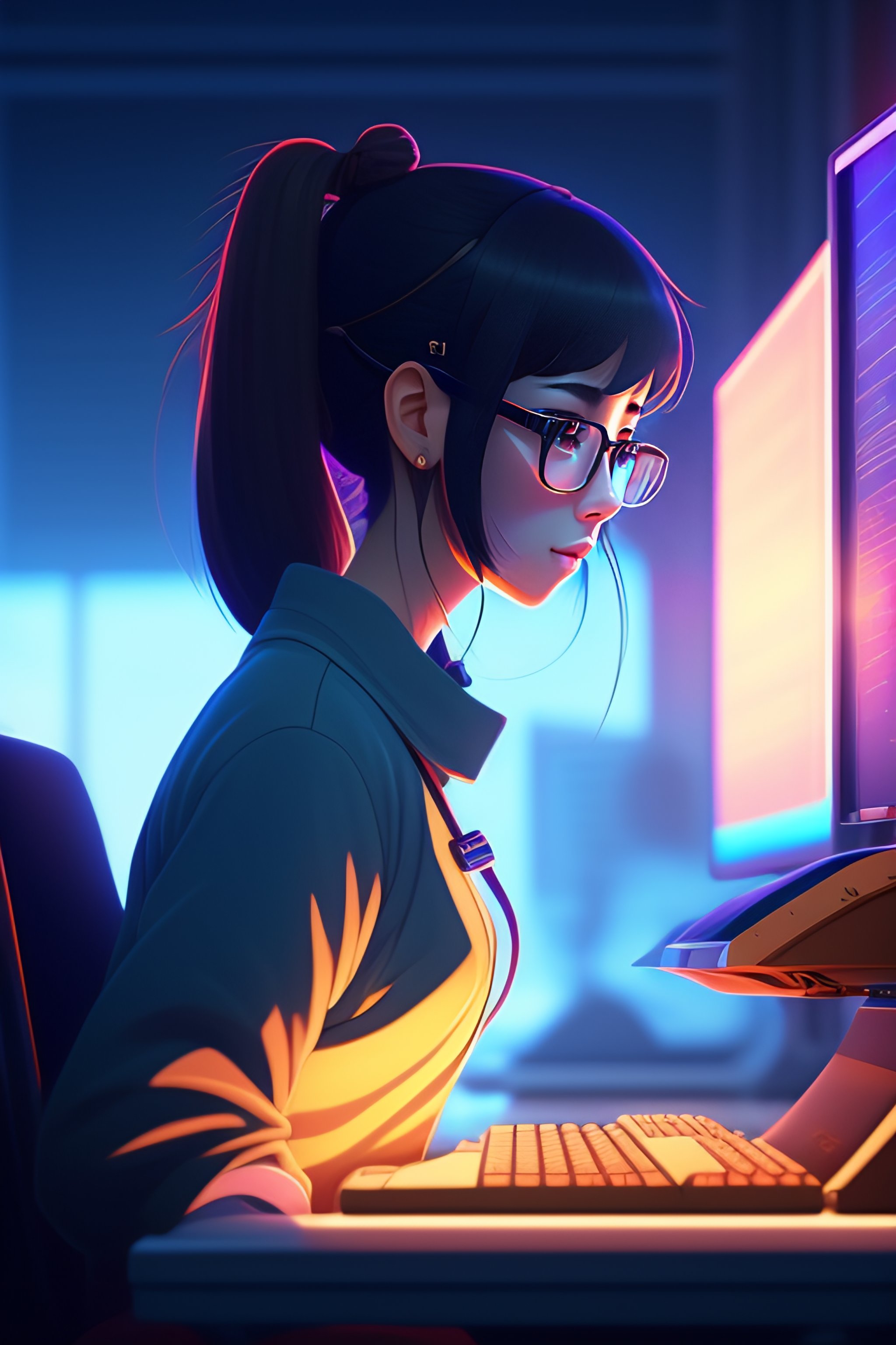 Lexica - A nerdy girl is programming at a computer in a room full of ...