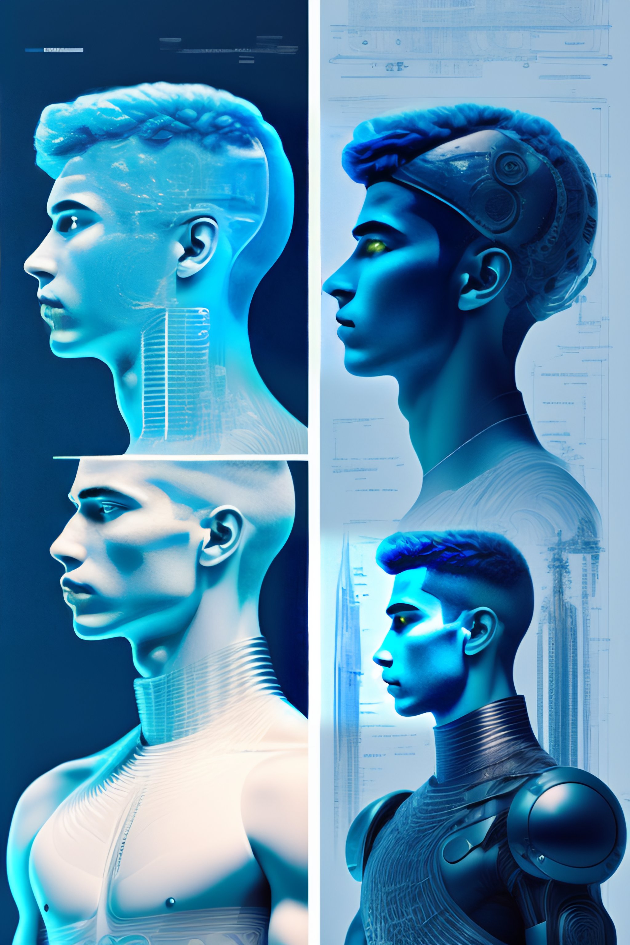 Lexica - Detailed schematics of a young male cyborg, Venetian man ...