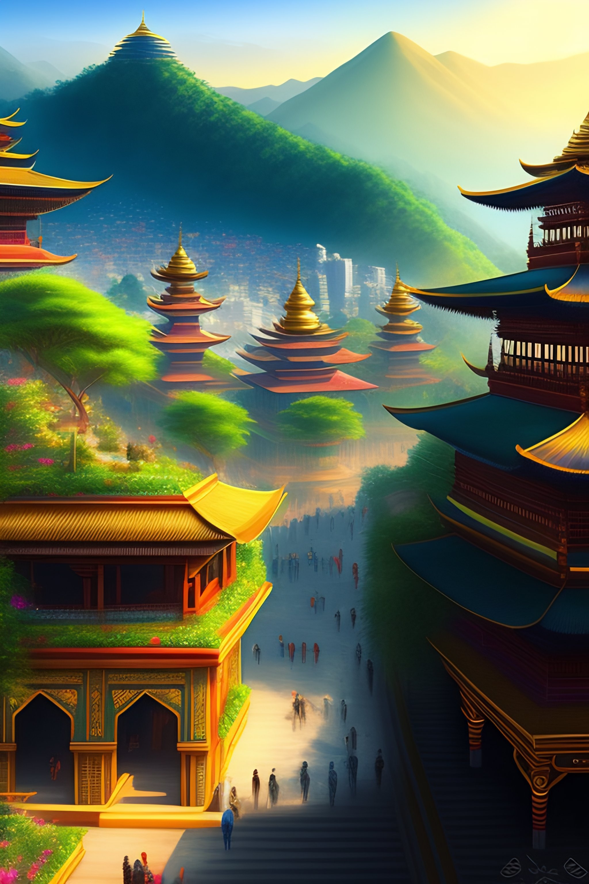 Lexica - Digital art of lushful city view of kathmandu, highly detailed ...