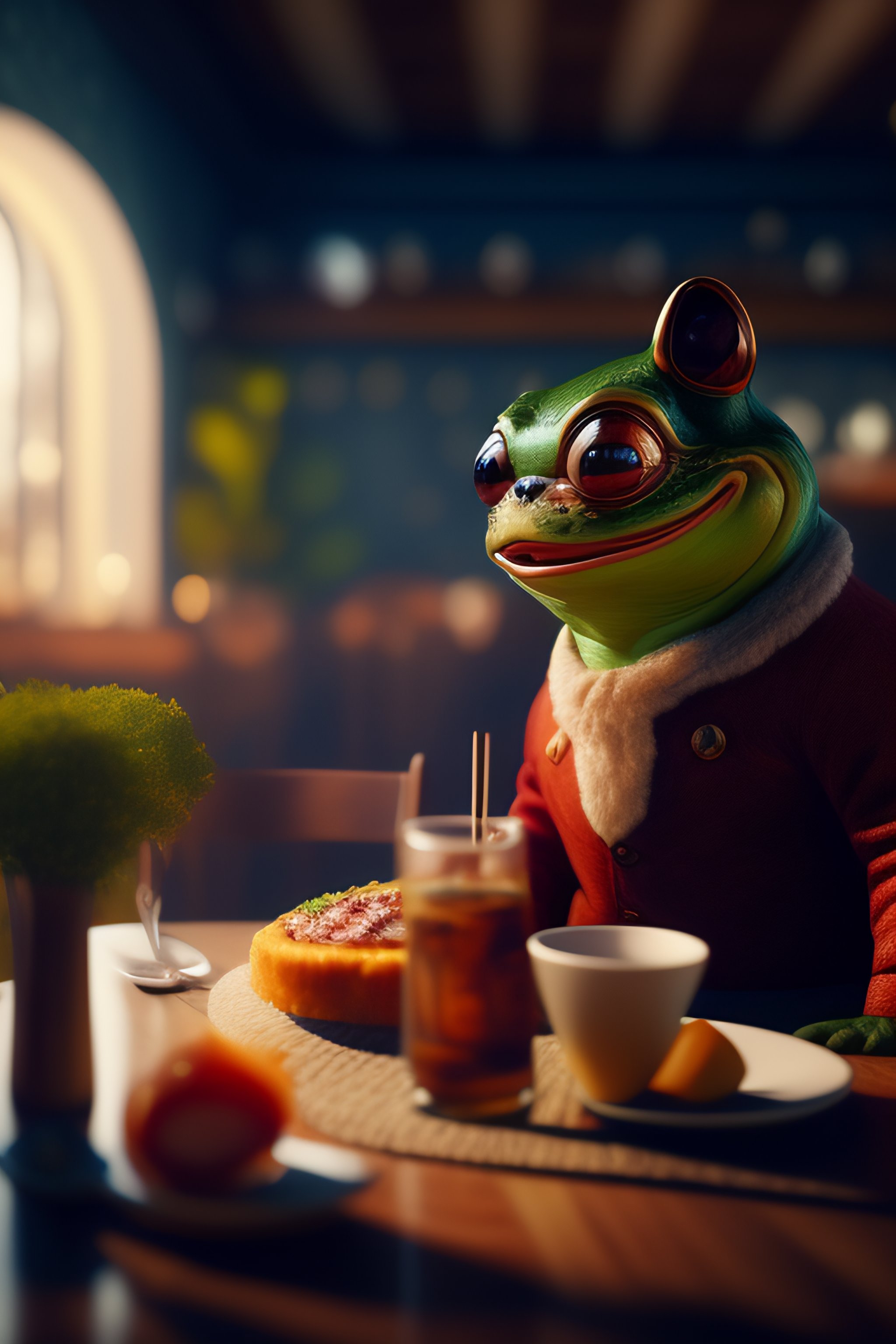 Lexica - Hyper realistic detailed image of a happy pepe the frog and ...