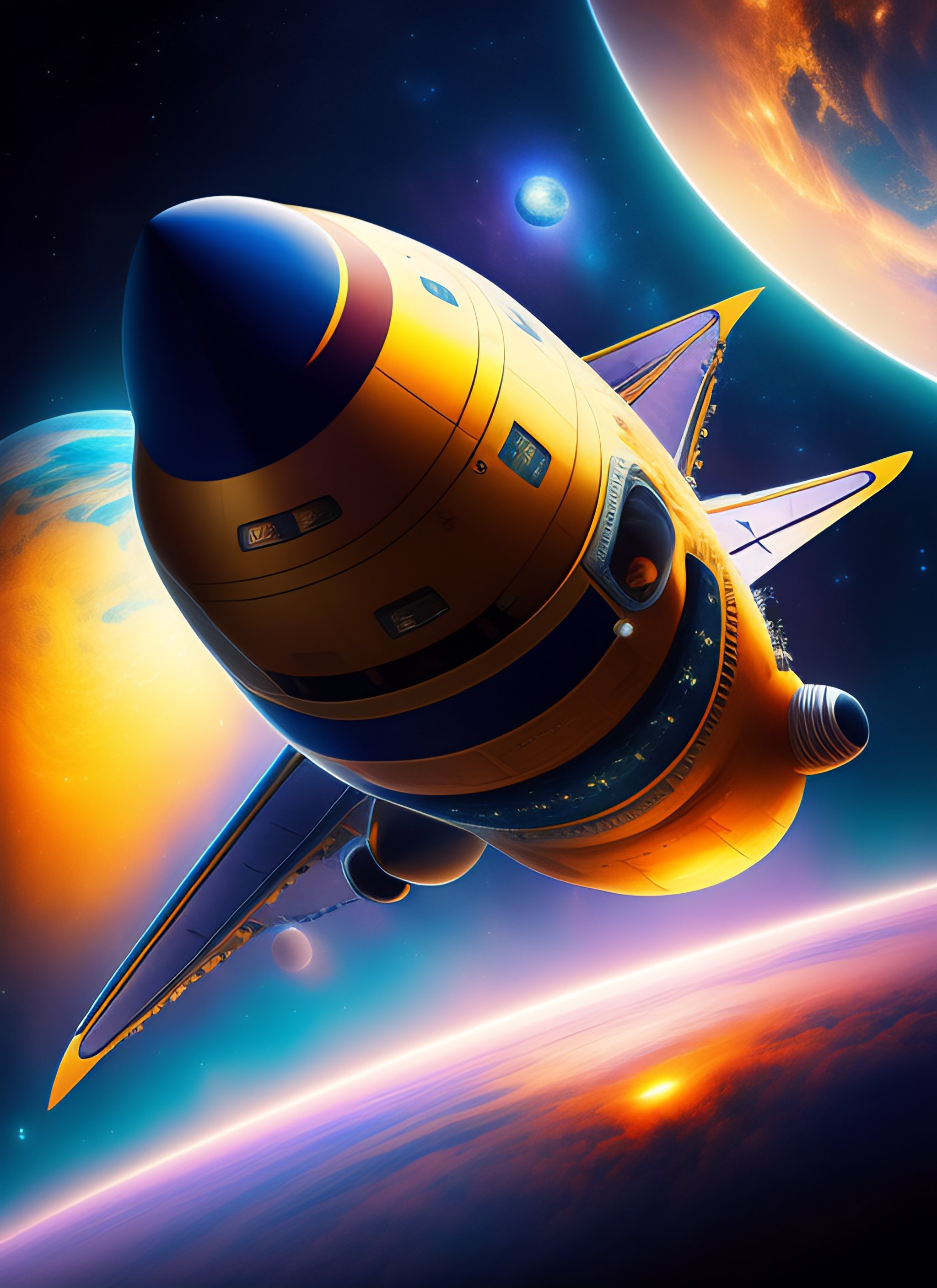 Lexica - Spaceship as plane in space, around the planet and stars