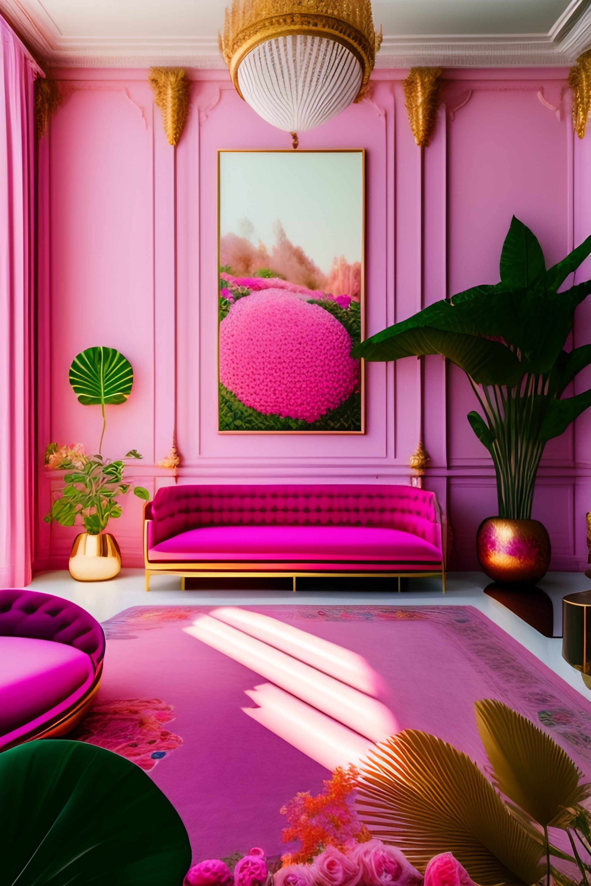 Lexica - Architectural digest photo of a maximalist pink solar living ...