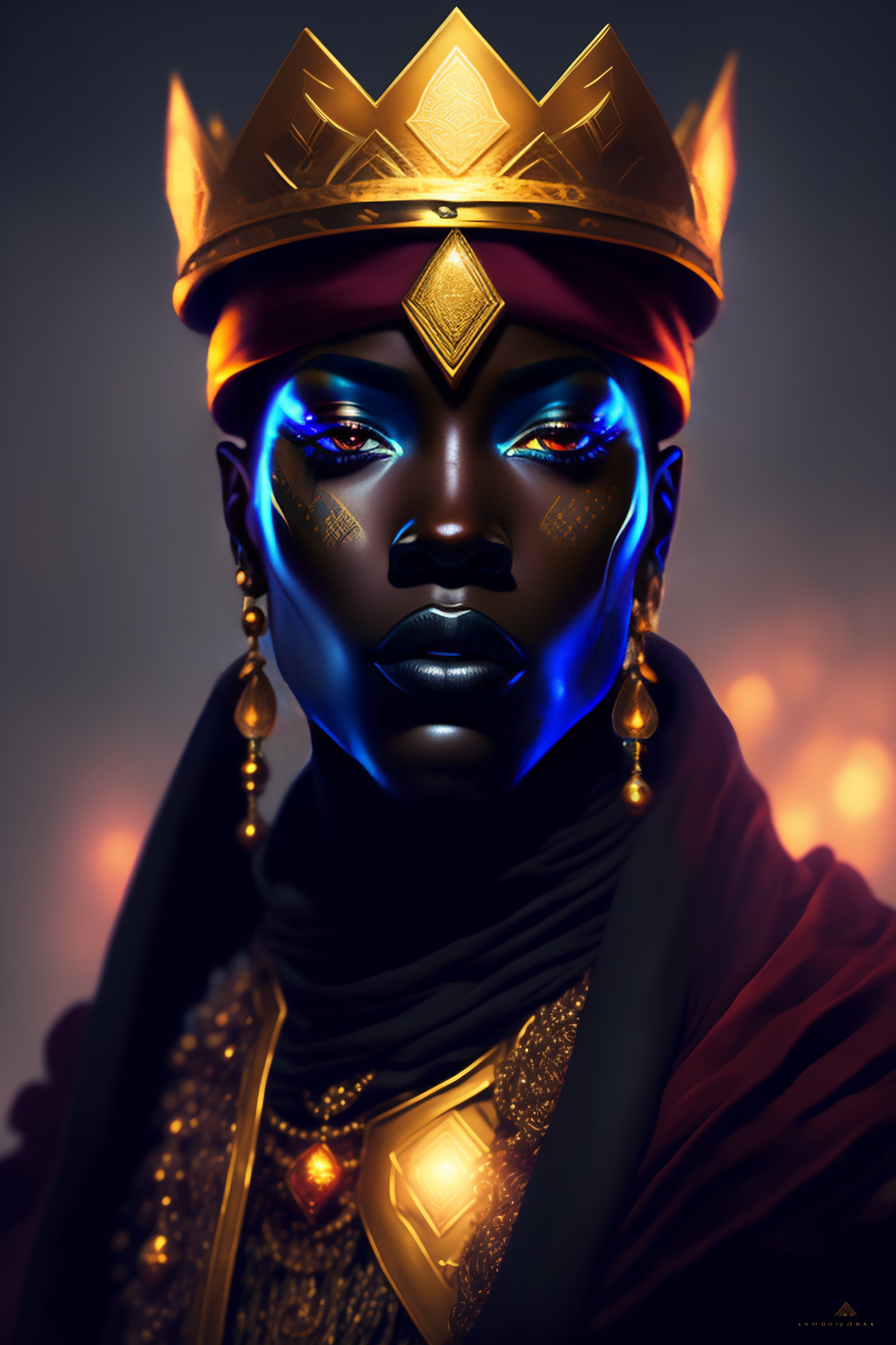 Lexica - A dark and ominous african moor with glowing eyes and a golden ...