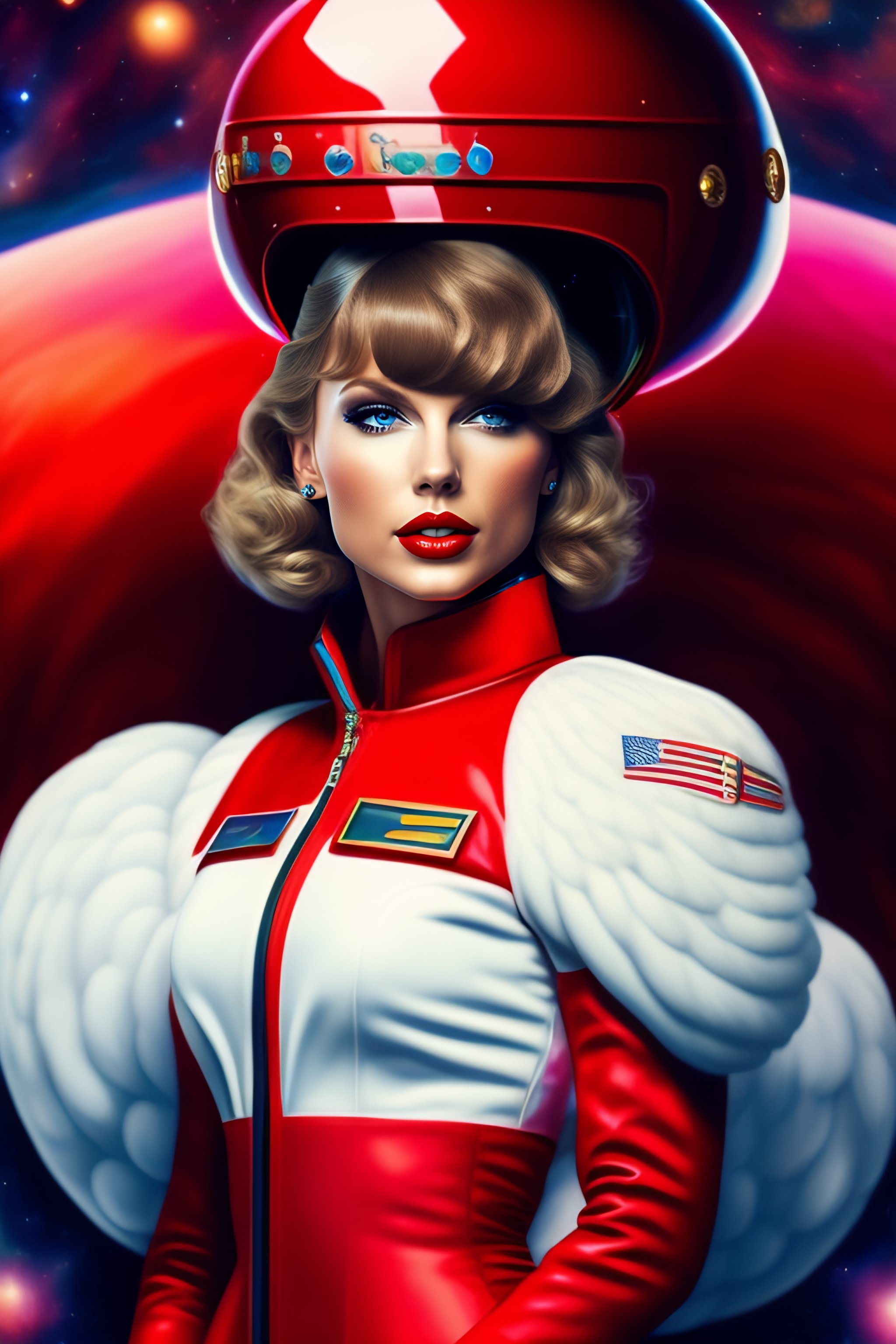 Lexica - Taylor Swift, space captain, Full body view, wearing in red ...