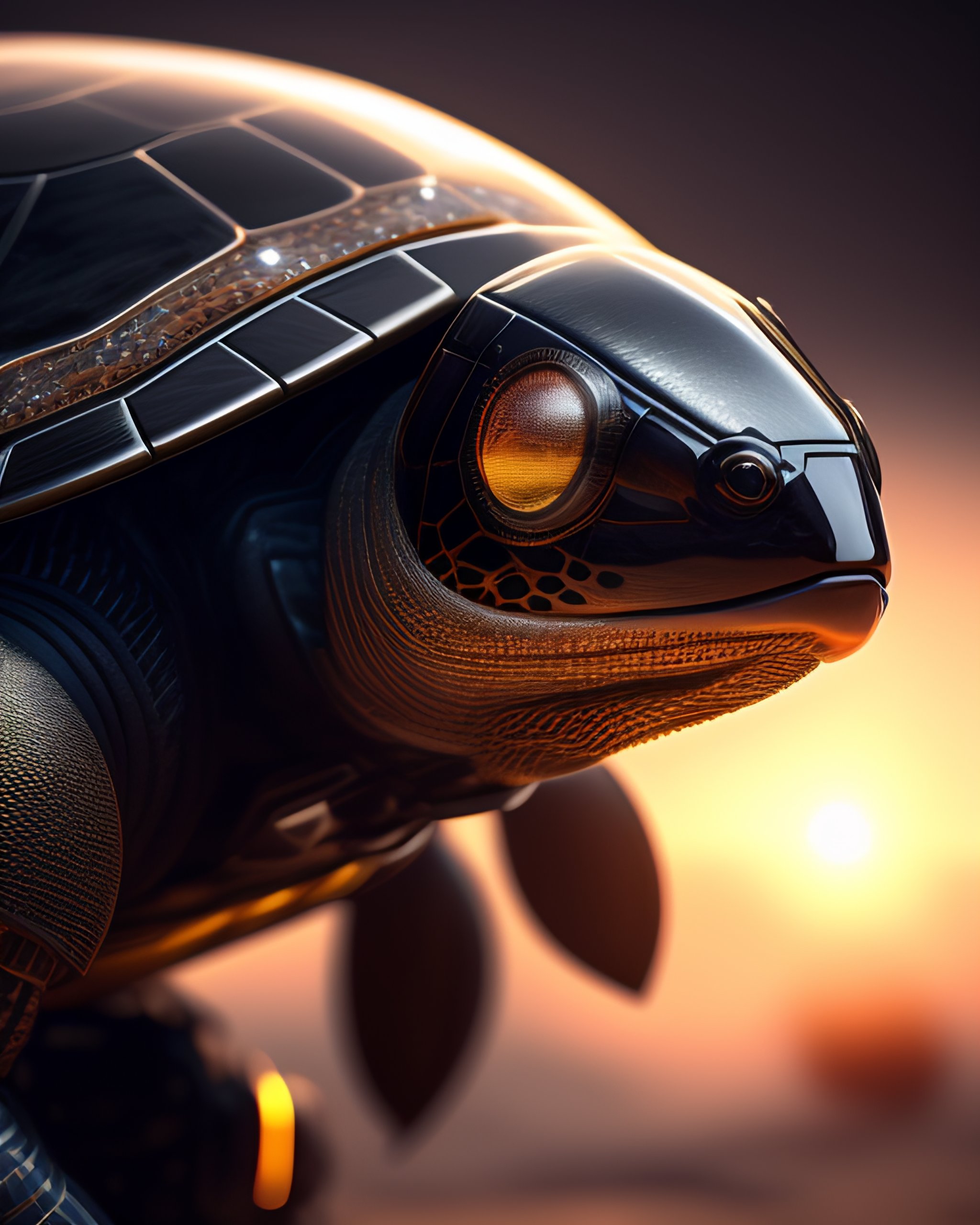 Lexica - Portrait of a cybernetic black turtle, sunburst arround head ...