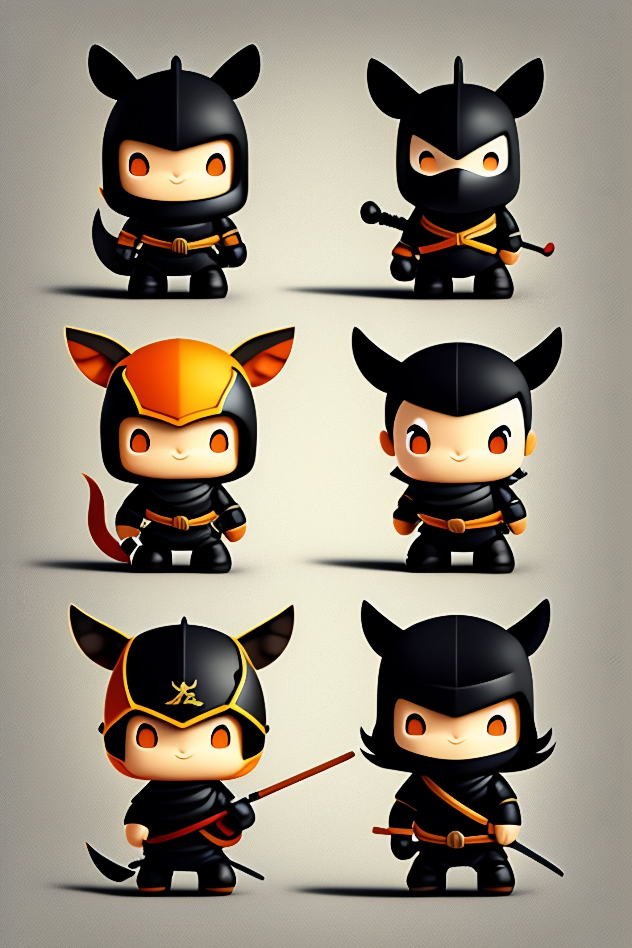 Lexica - A set of cartoon cute little donkey ninjas in various poses ...