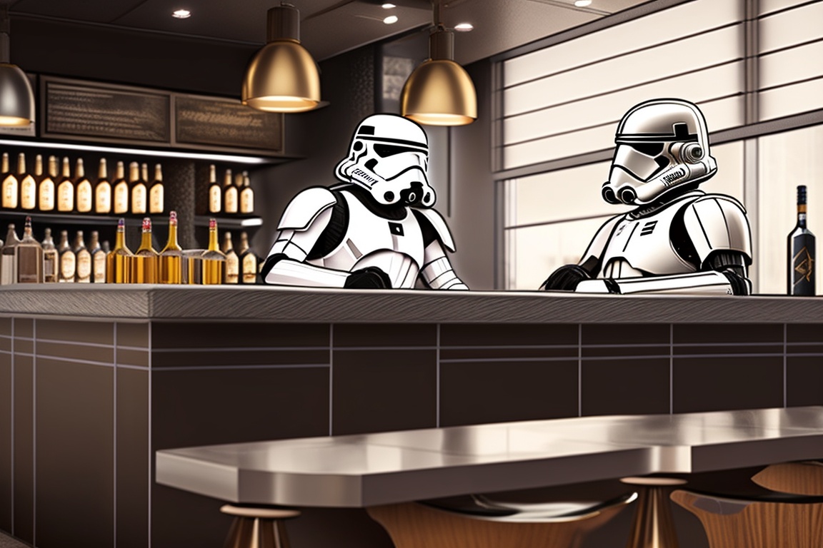 Lexica - Scribble art, two stormtroopers sitting at the bar at the mos ...