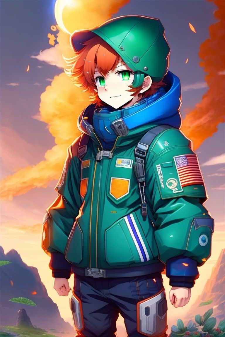 Lexica - Cute anime boy, wearing a blue space suit, emerald green eyes ...