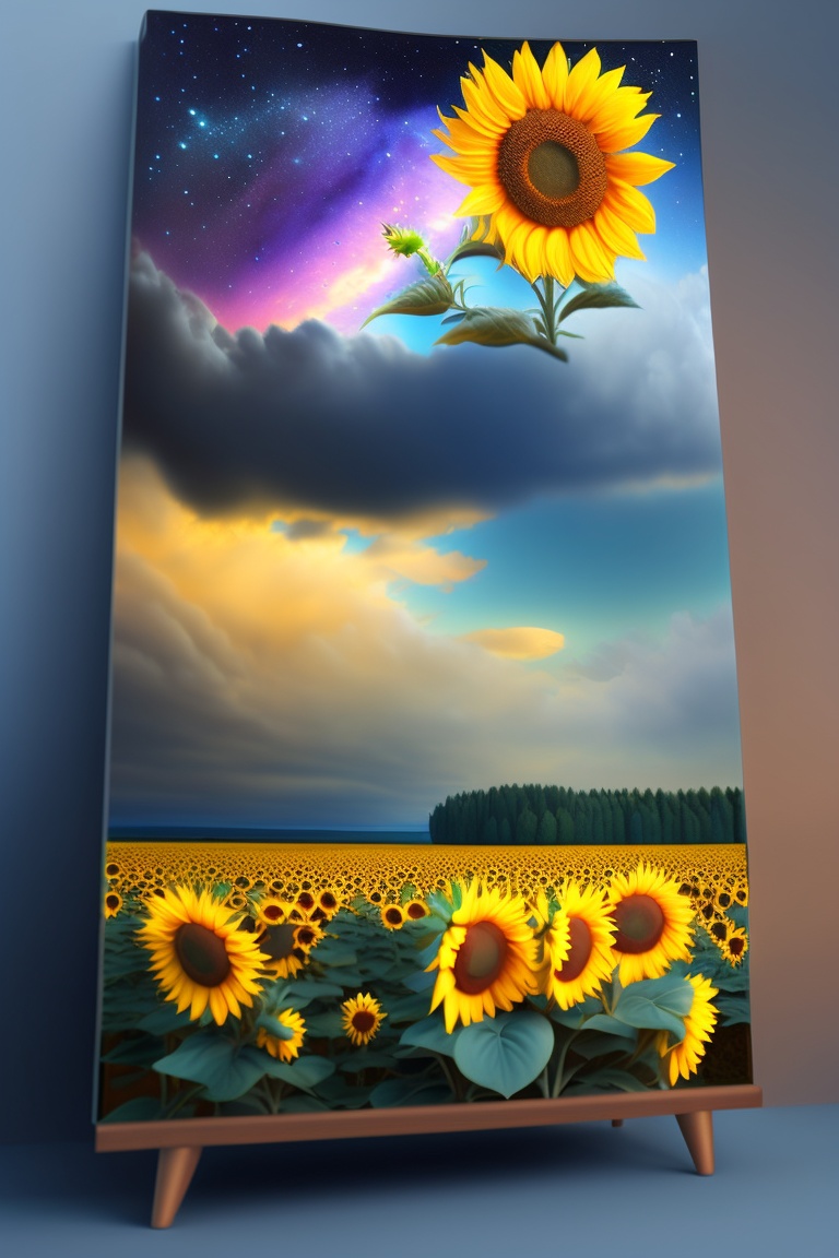 Lexica - 3D Surrealism, sunflowers, Van Gogh sky