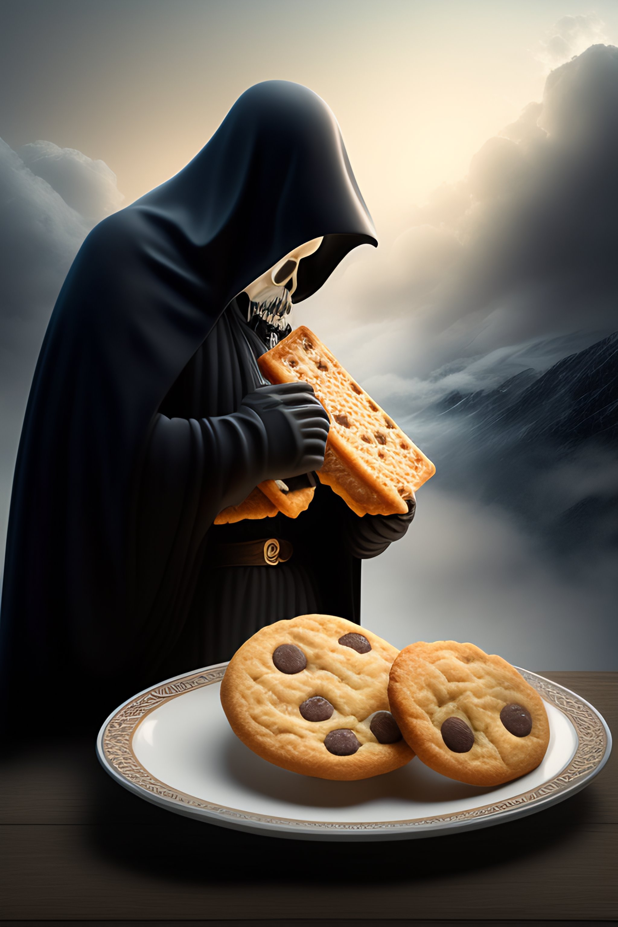 Lexica - Grim Reaper eating milk and cookies